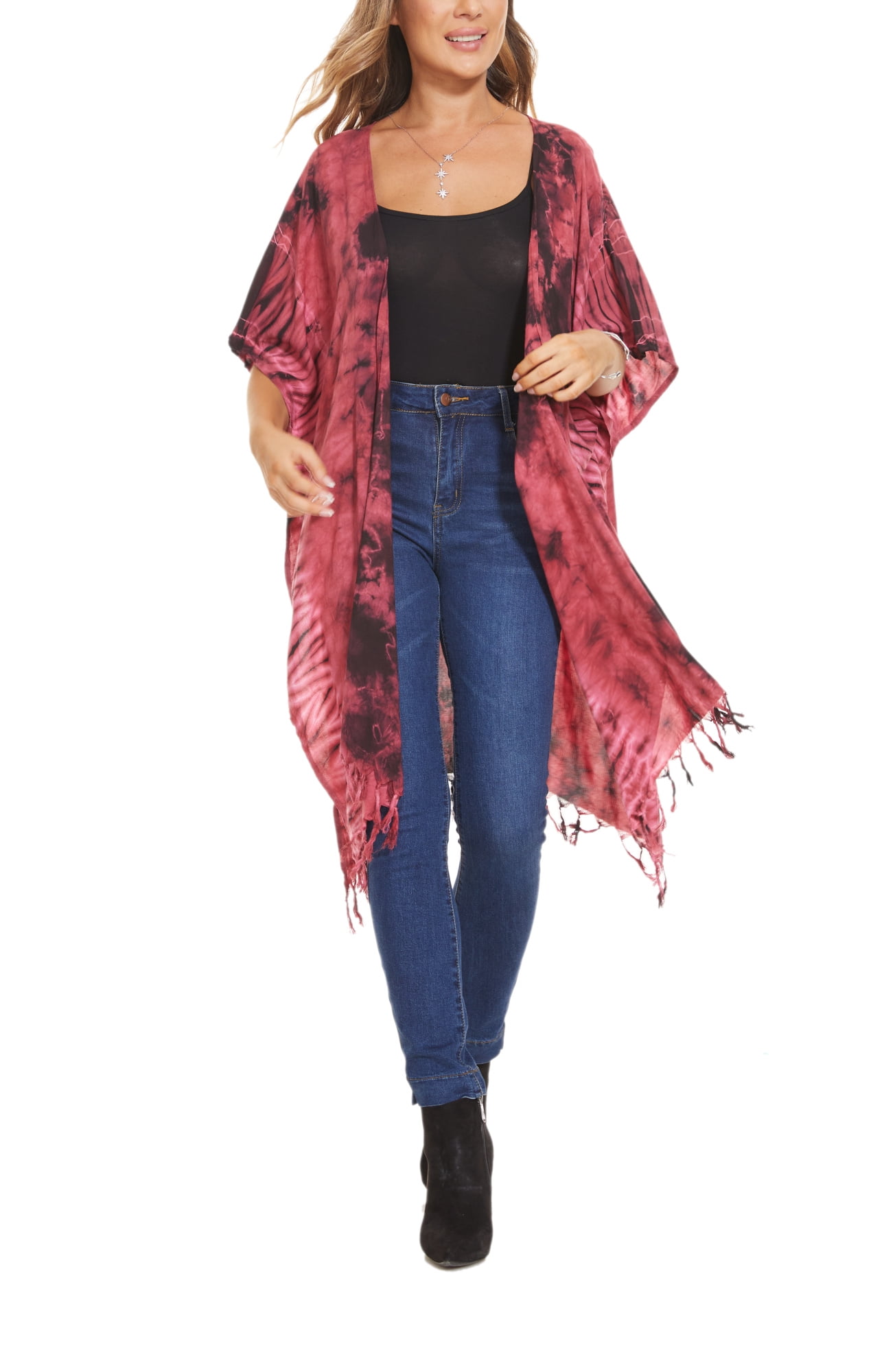 Beautybatik Red Women HIPPIE Gypsy Tie Dye Kimono Cardigan Shawl Wrap ...