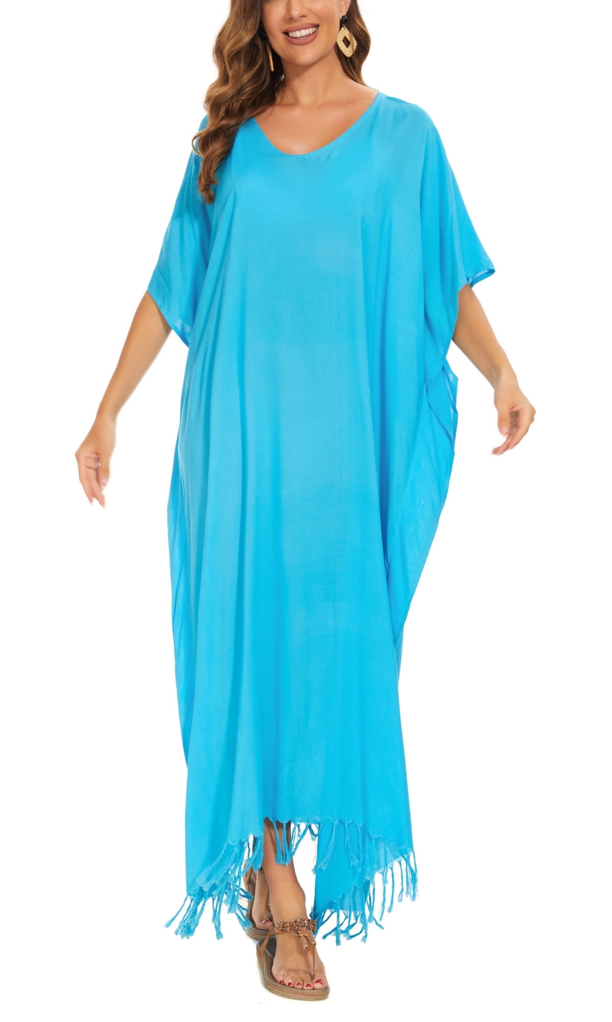 Beautybatik Turquoise Women Solid Caftan Kaftan Loungewear Maxi Plus ...