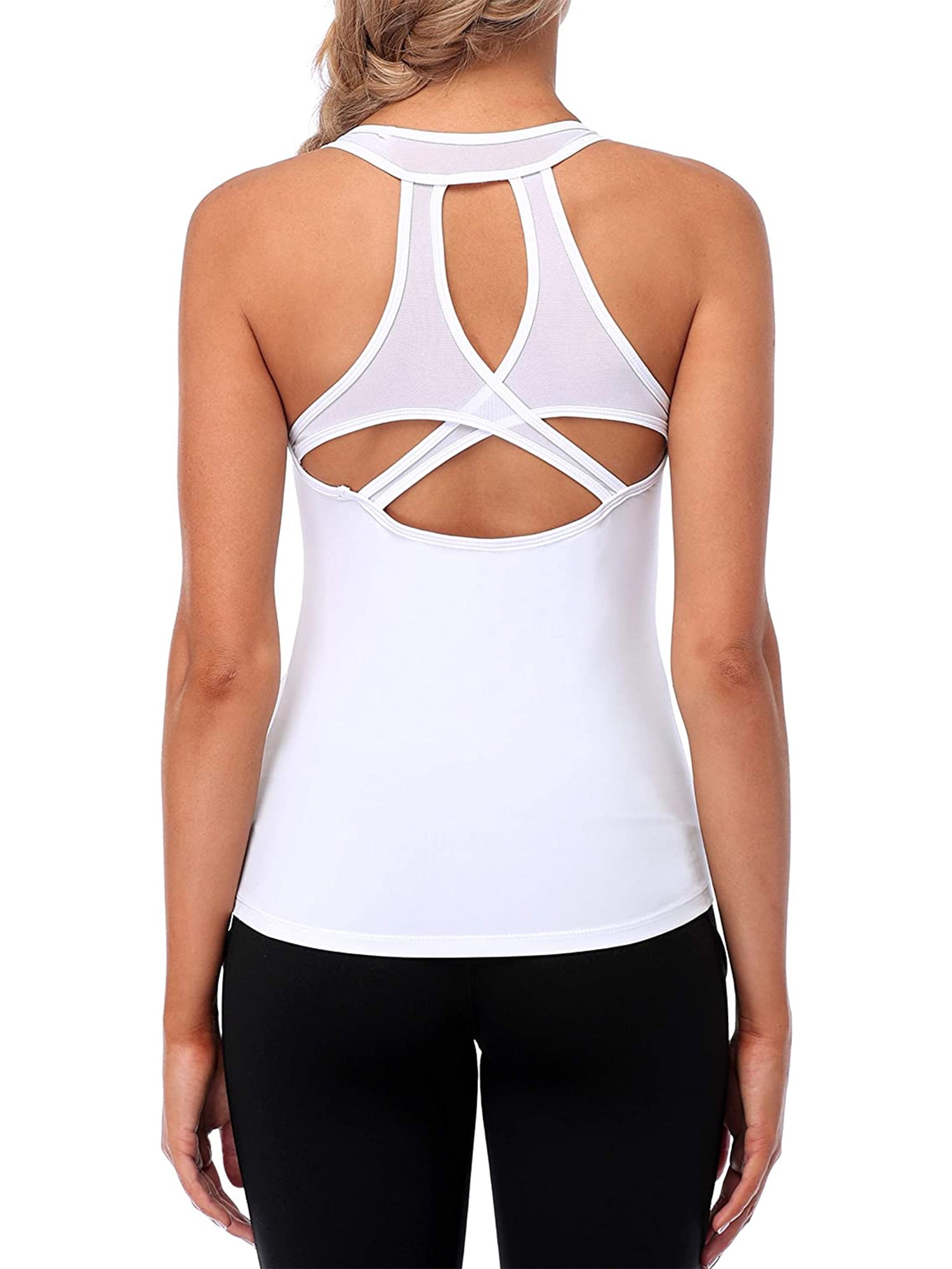 Beautyin Running Yoga Mesh Cross Back Tank Top Athletic Sport Shirt ...