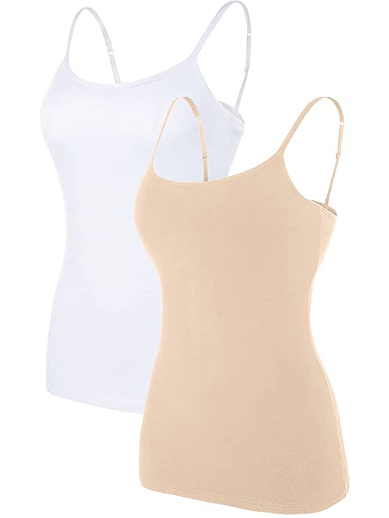 Beautyin Women Cotton Camisole Shelf Bra Solid Basic Tank Top Pack of 2 ...
