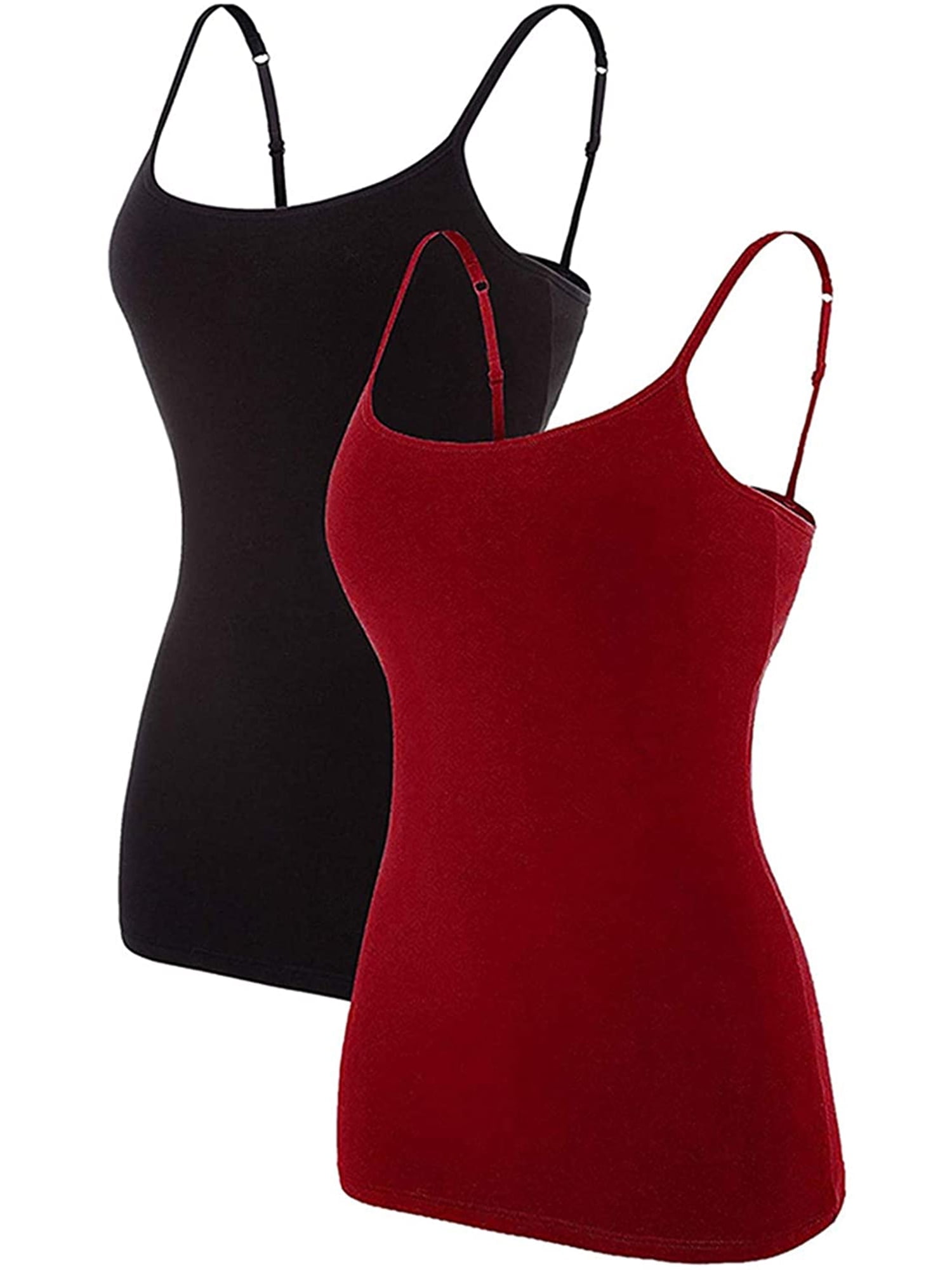 Beautyin Women Cotton Camisole Shelf Bra Solid Basic Tank Top Pack of 2 ...
