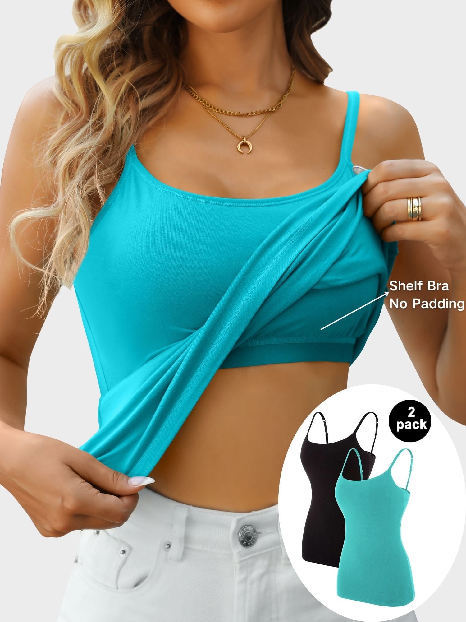 ANFERRY Women Cotton Camisole Shelf Bra Solid Basic Tank Top Pack of 2 ...