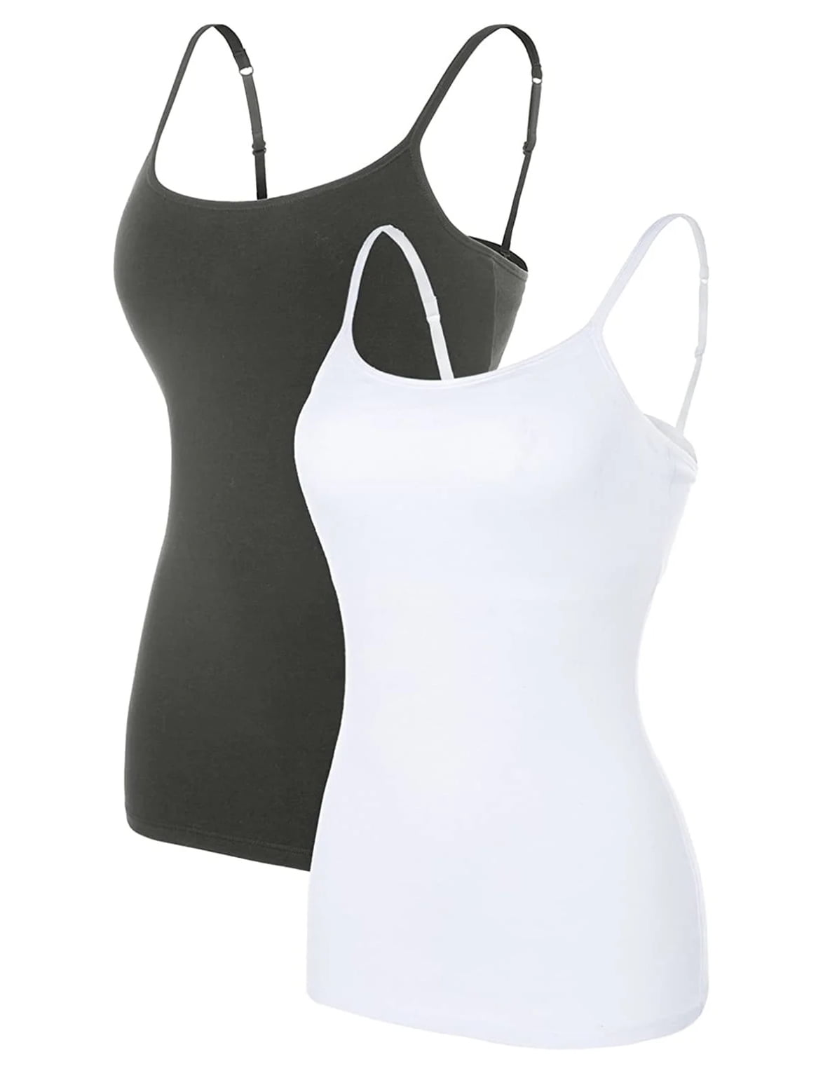 Beautyin Women Cotton Camisole Shelf Bra Solid Basic Tank Top Pack of 2 ...