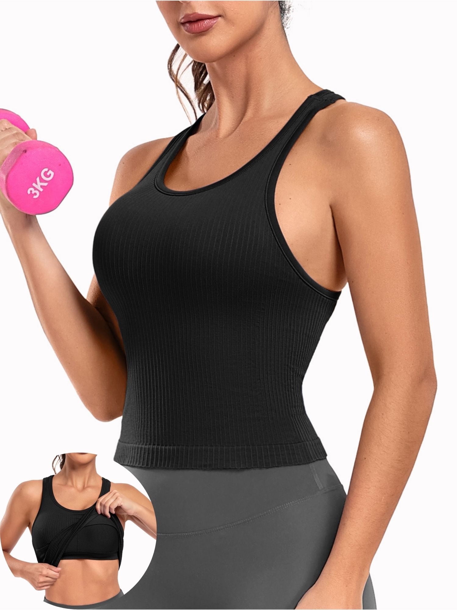 Anferry Womens Sports Tops Tank Top with Built in Bra Workout Crop Top ...