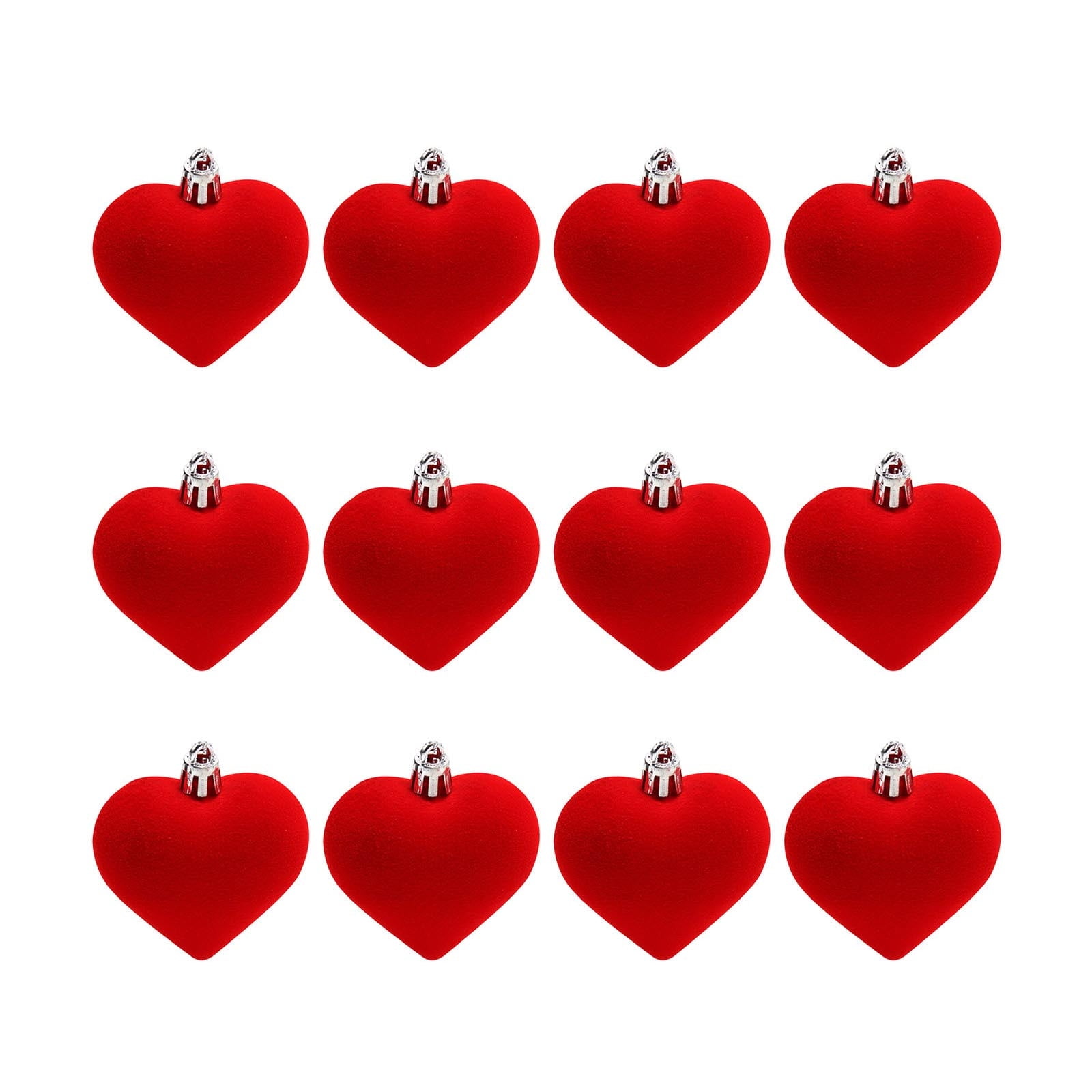 Beautynvta 12 Pcs Valentine's Day Heart Ornaments, 1.8'' Red Flocked ...