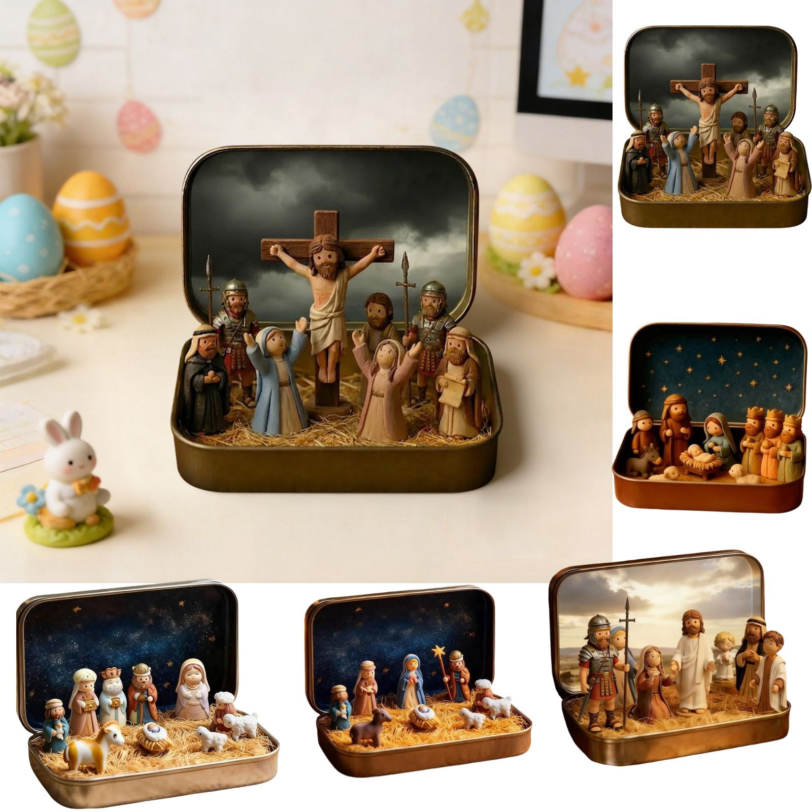 Beautynvta 2 Pcs Mini Christmas Nativity Set in Tin Box, Portable Holy ...