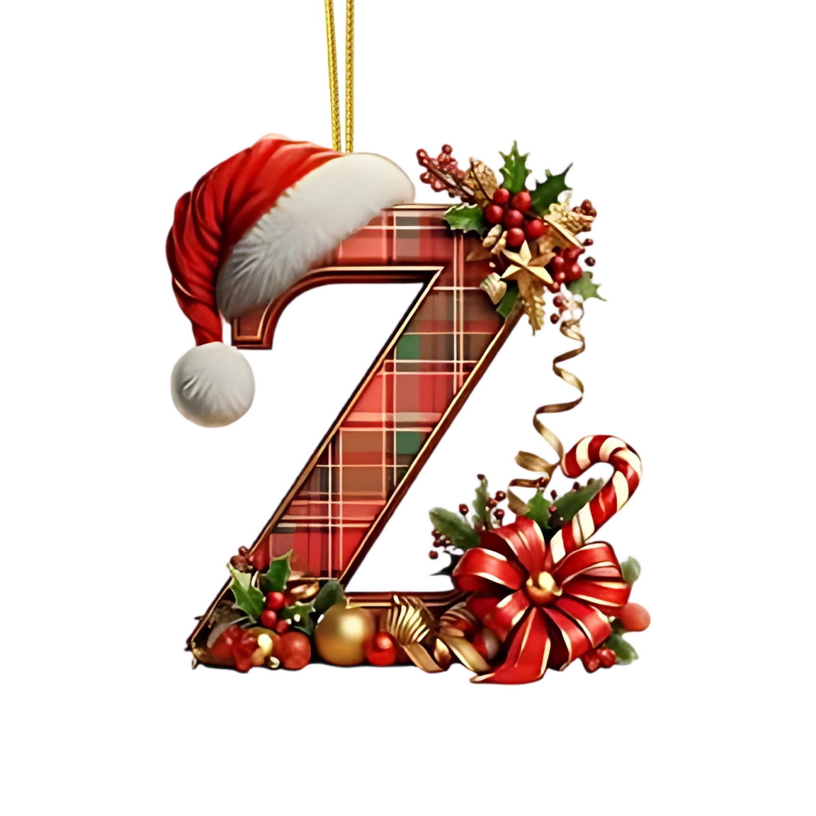 Beautynvta 26 Christmas Letter Ornaments, Santa Hat Plaid Alphabet ...