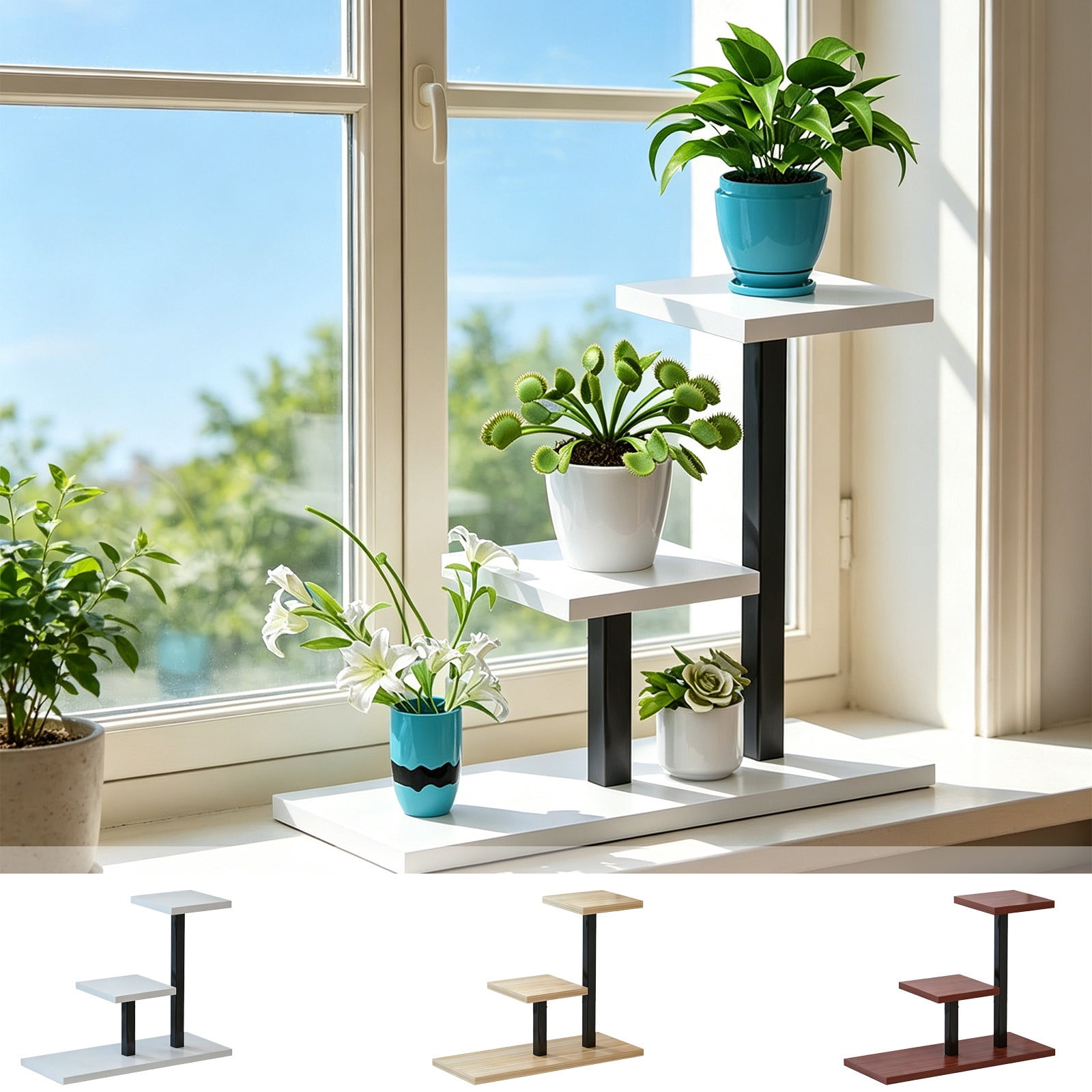 Beautynvta 3-Tier Wooden Plant Stand, Multi-Layer Space-Saving Flower ...