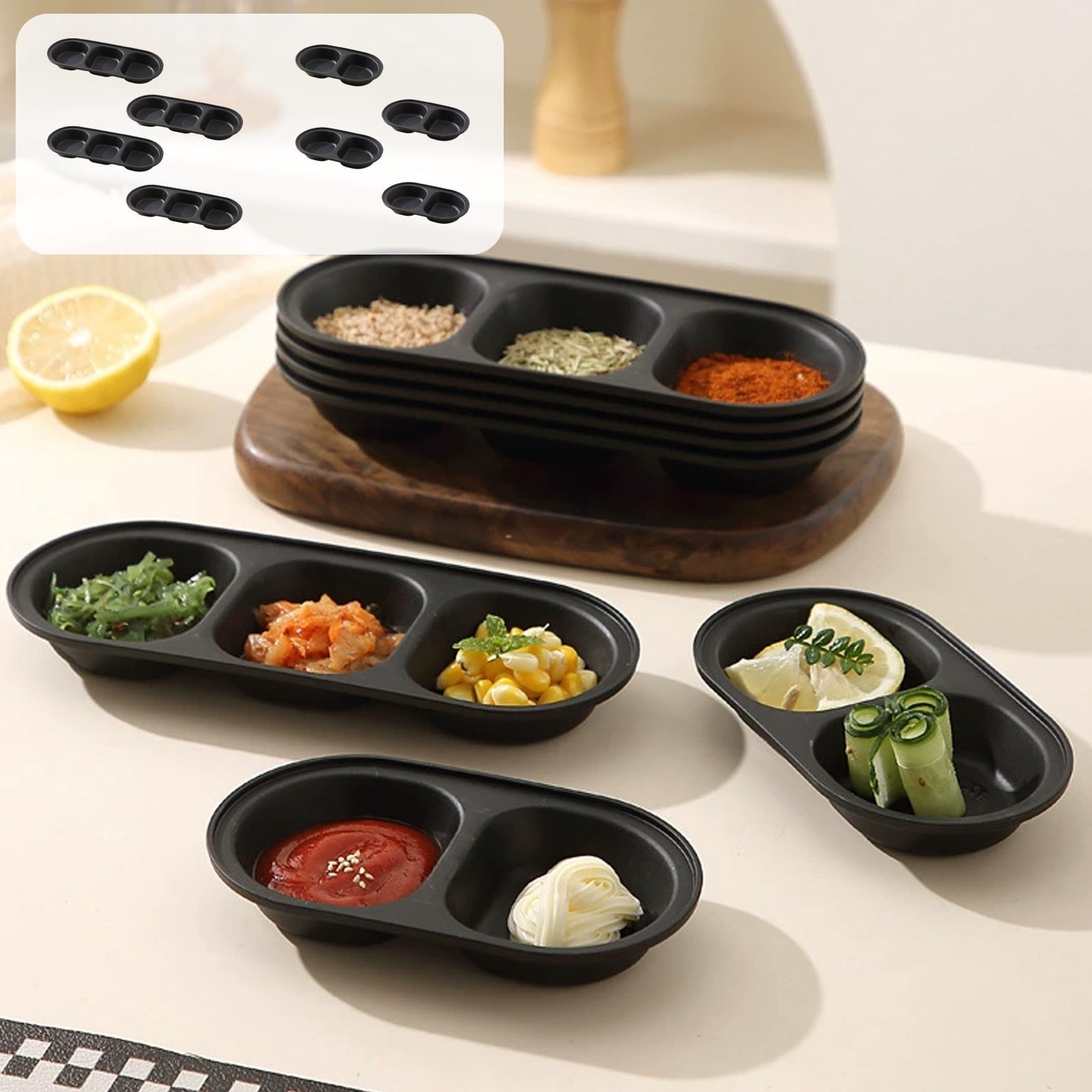 Beautynvta 4 Pcs Dipping Sauce Bowls Set, 3 Compartments Plastic ...