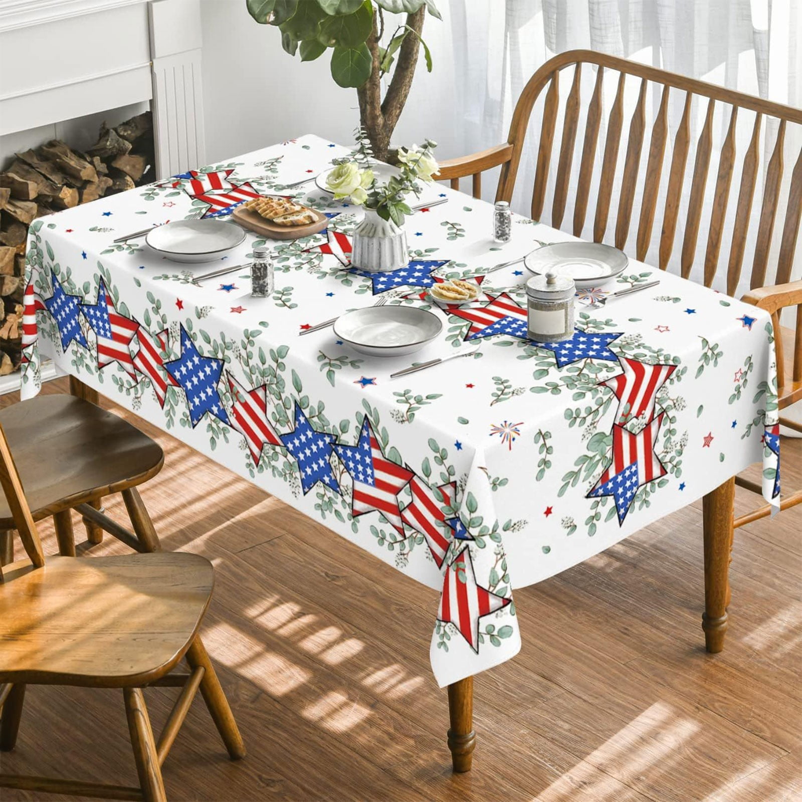 Beautynvta 4th of July Patriotic Tablecloth, America Flag Stars and ...