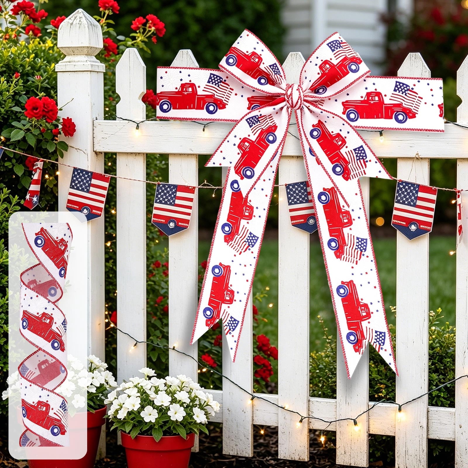 Beautynvta 4th of July Ribbon, Patriotic Wired Ribbons for Crafts ...
