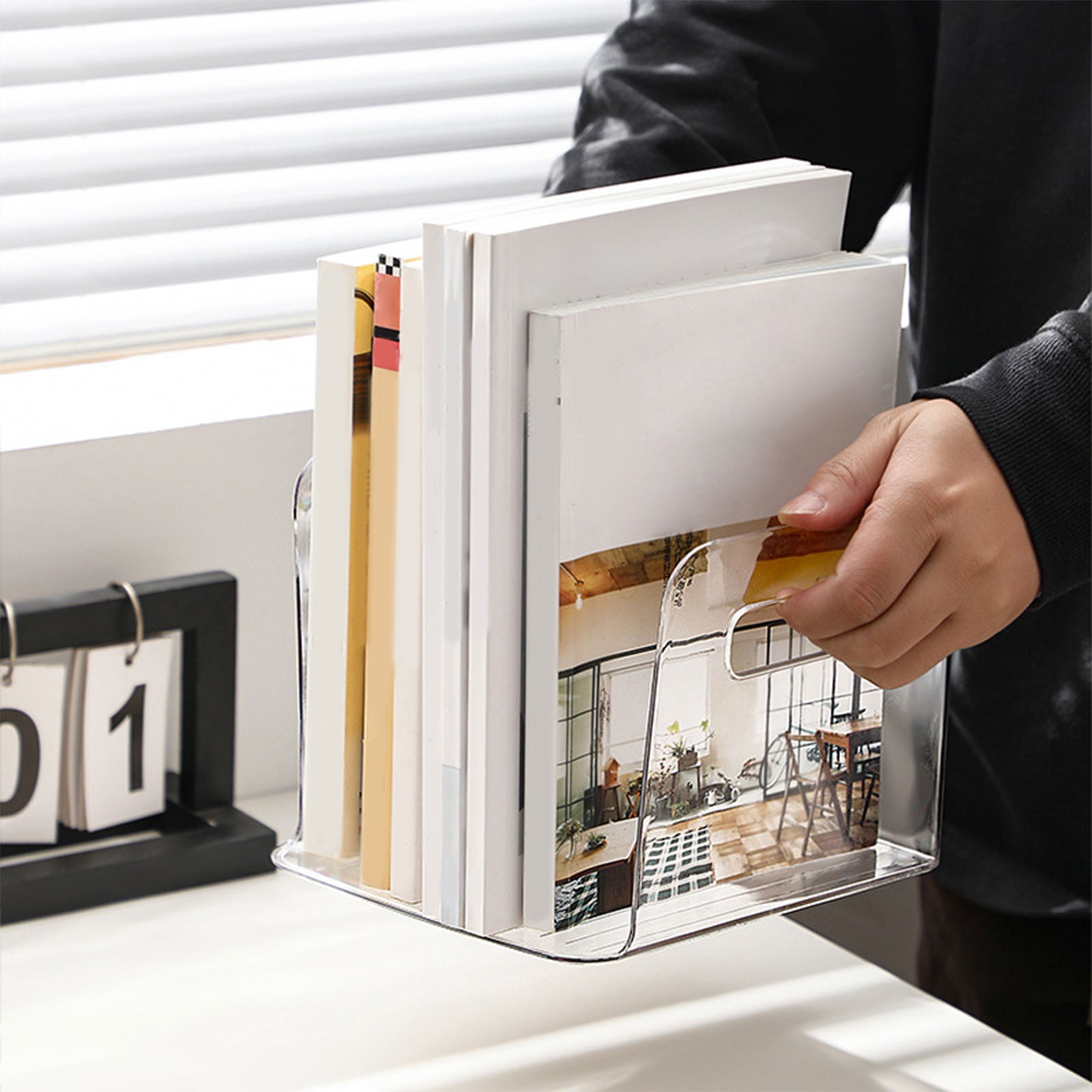 Beautynvta Acrylic Magazine Holder with Handles, Clear Bookend File ...