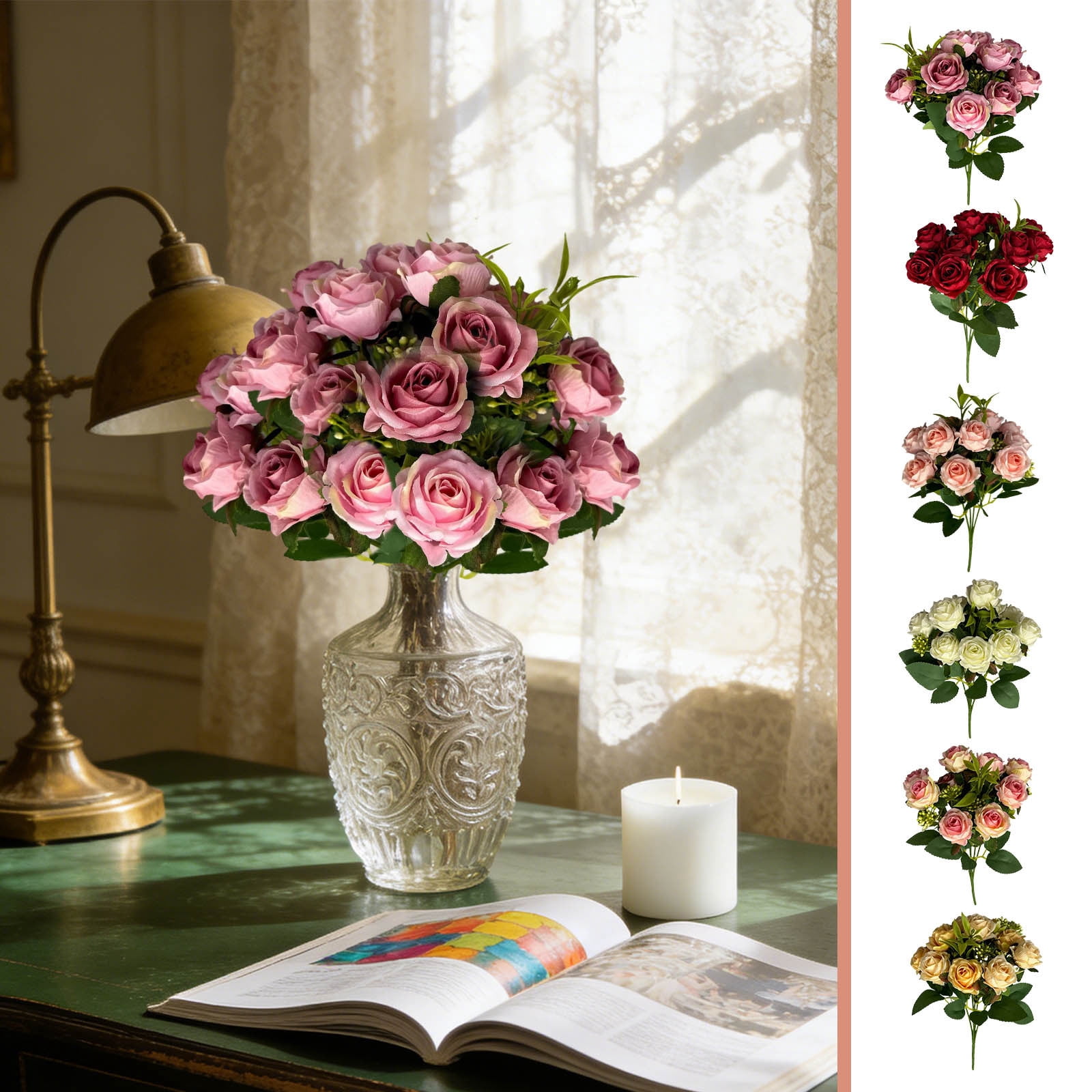 Beautynvta Artificial Rose Flowers, Real Touch Faux Rose Flower ...