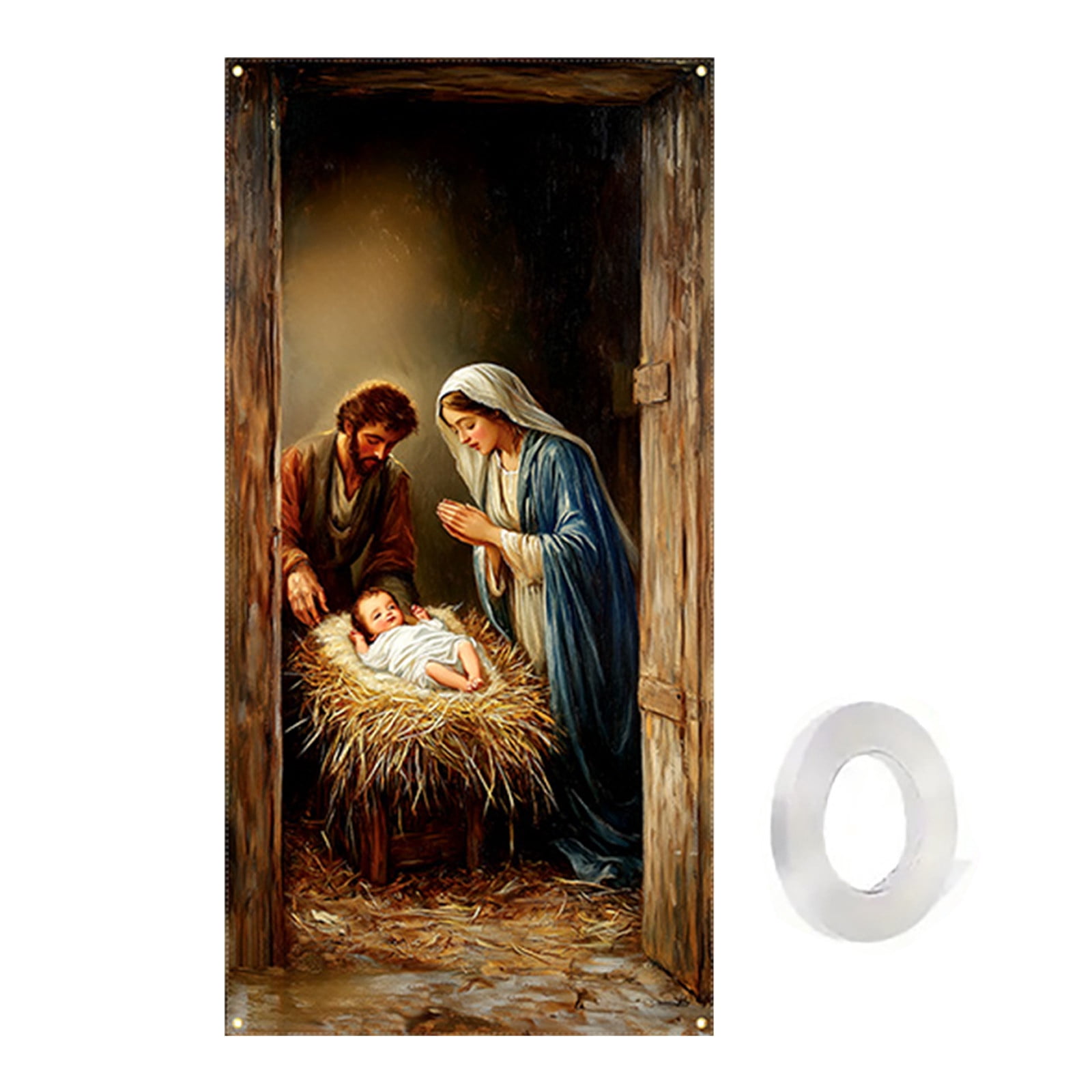 Beautynvta Christmas Door Cover Decorations, Nativity Scene Fabric Door ...