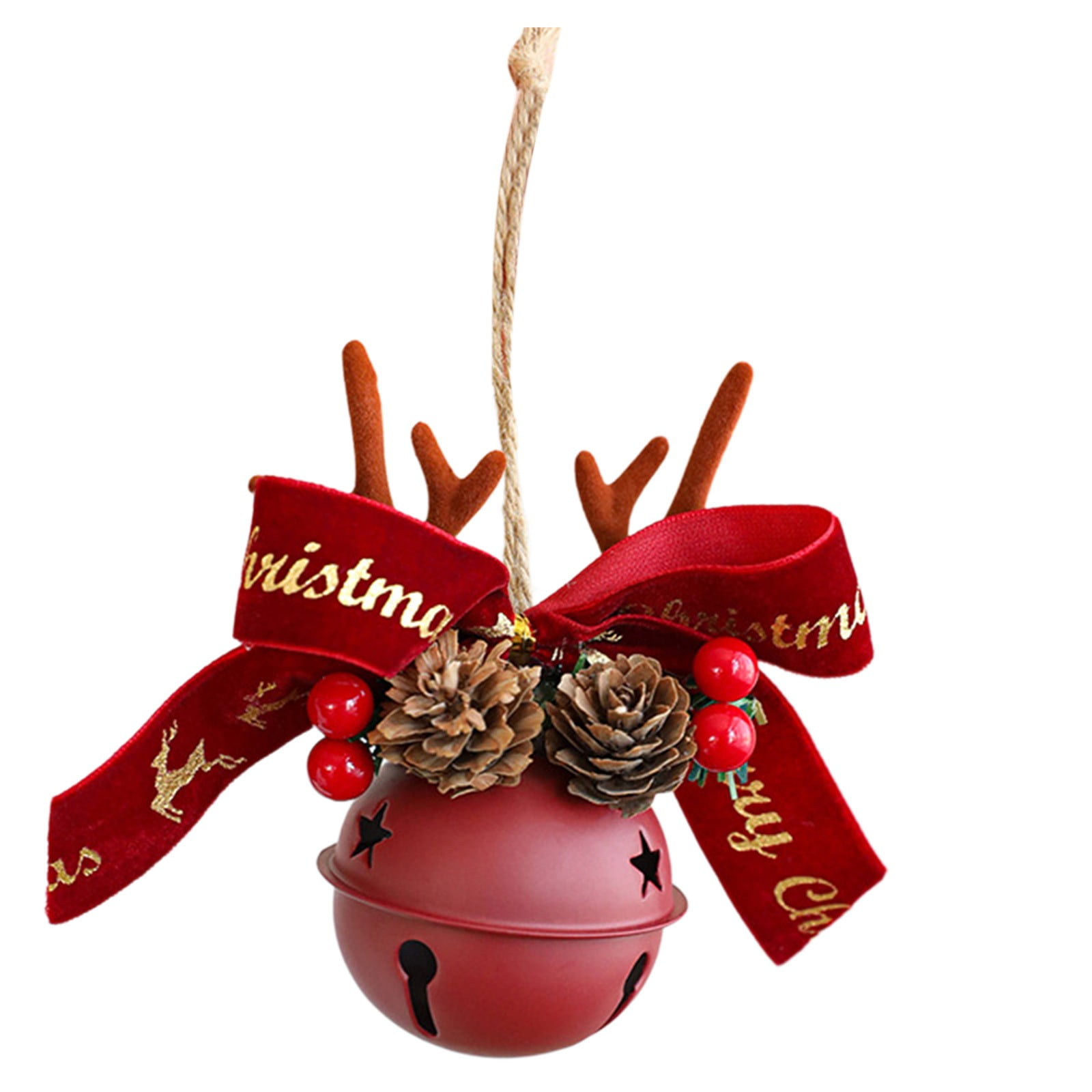 Beautynvta Christmas Jingle Bells, Metal Bell Pendant with Glitter Bow ...