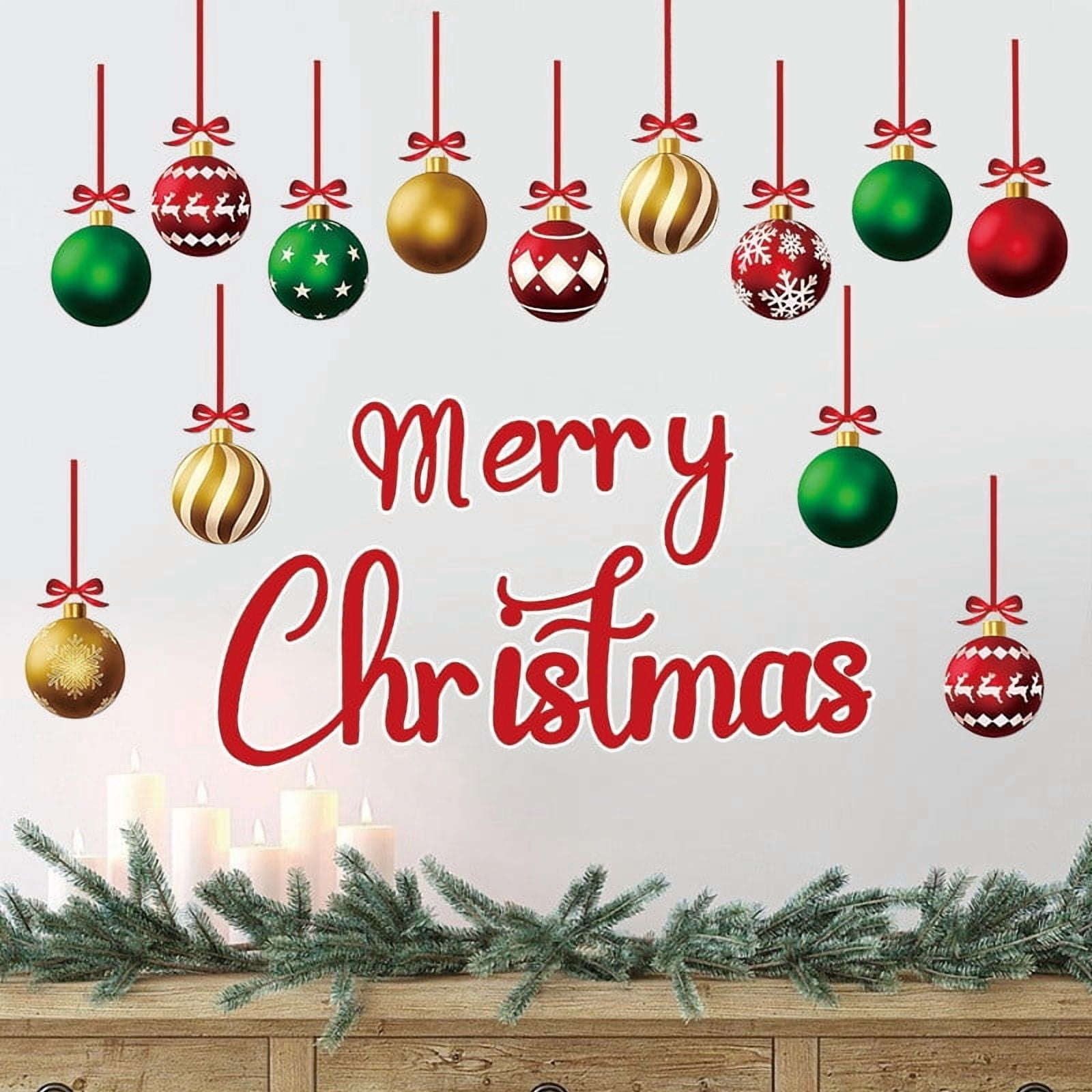Beautynvta Christmas Wall Sticker, Hanging Christmas Balls Wall Decals ...