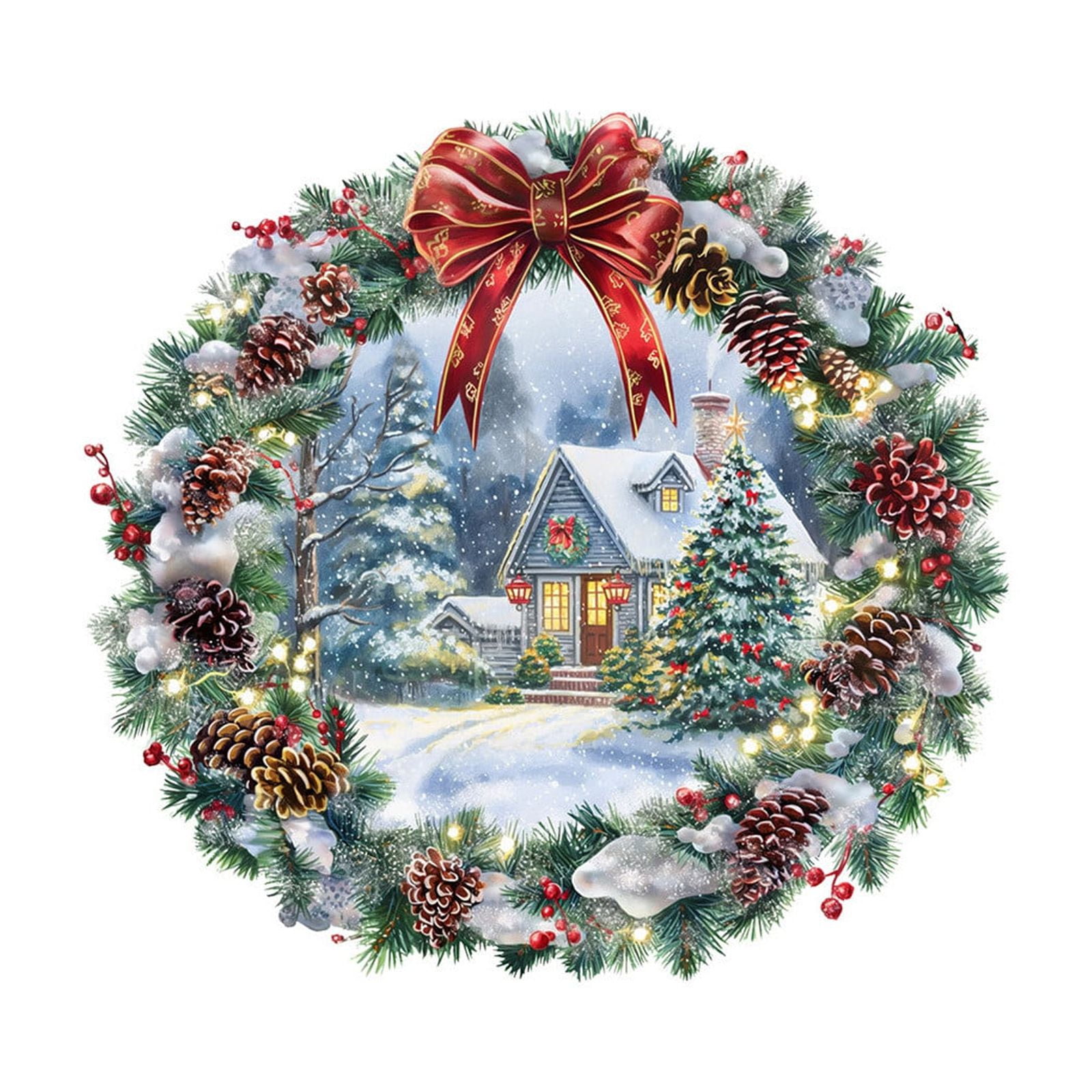 Beautynvta Christmas Wreath Wall Stickers, Christmas Garland Snow House ...