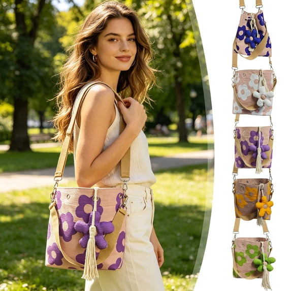 Beautynvta Cute Floral Drawstring Bucket Bag for Women, Flower Tote ...