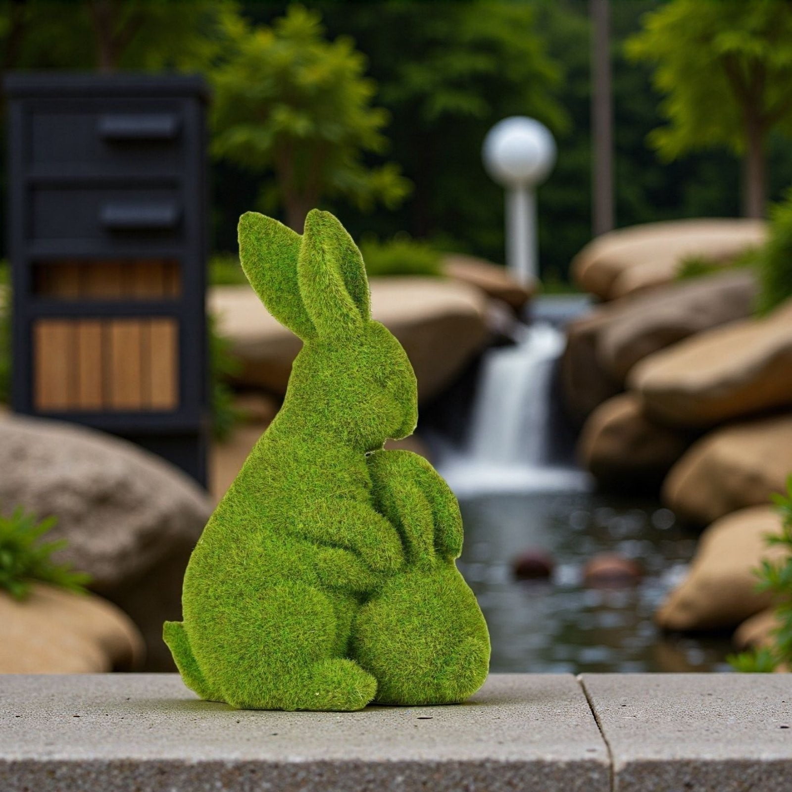 Beautynvta Easter Bunny Statue, Green Moss Plush Rabbit Artificial ...