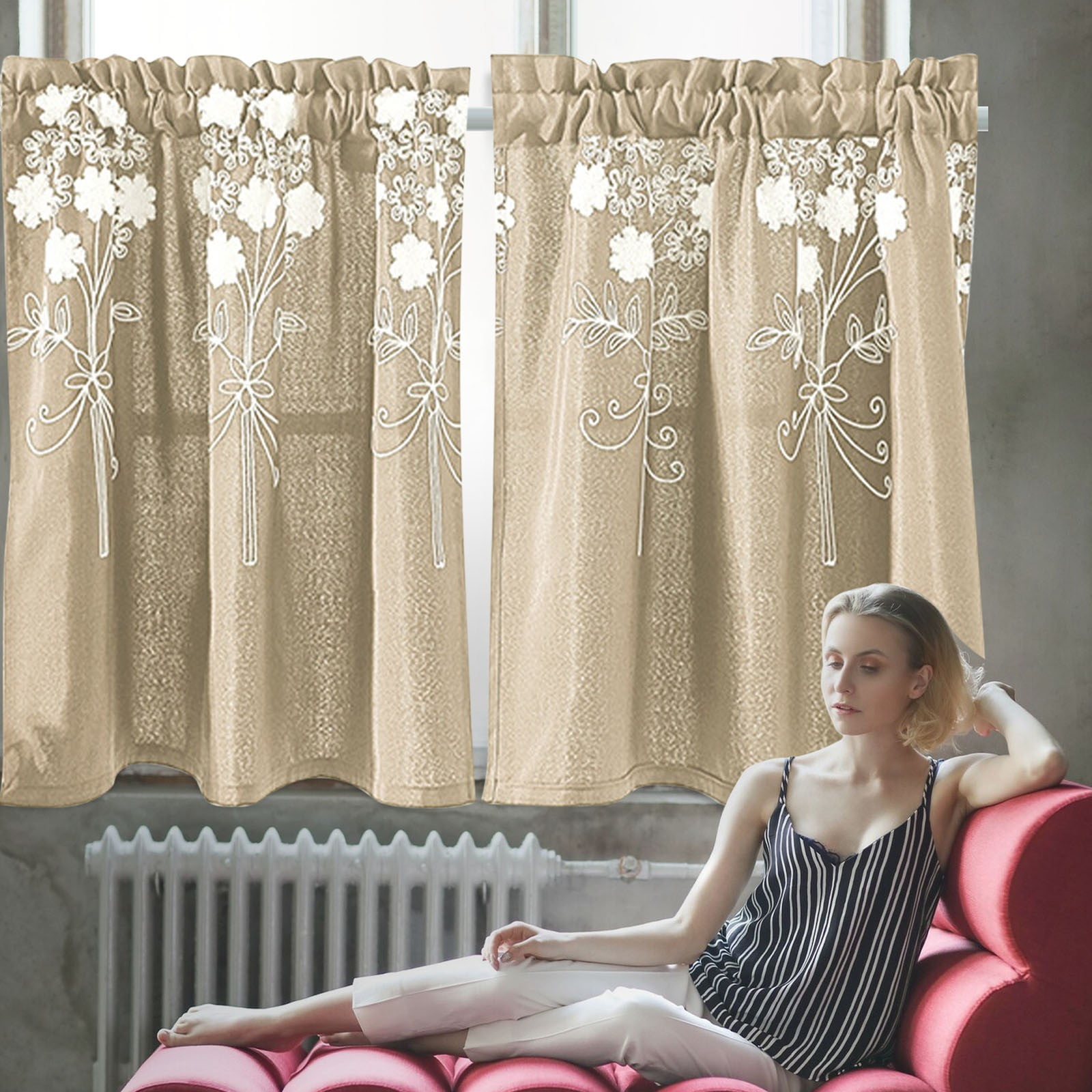 Beautynvta Flower Branch Printed Curtain Valance, 24'' Long Window Rod ...