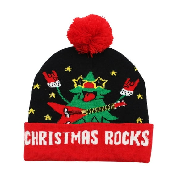 Beautynvta LED Christmas Hat, Light Up Unisex Pattern Knitted Beanie ...