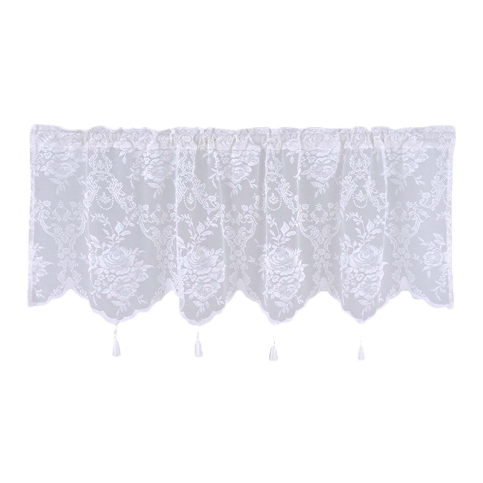 Beautynvta Lace Valances Curtains with 4 Tassels, Rod Pocket Tier ...