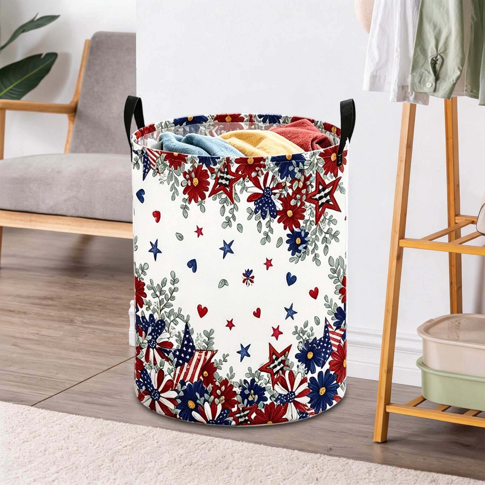 Beautynvta Laundry Hamper, 4th of July Decorations, Red White Blue ...