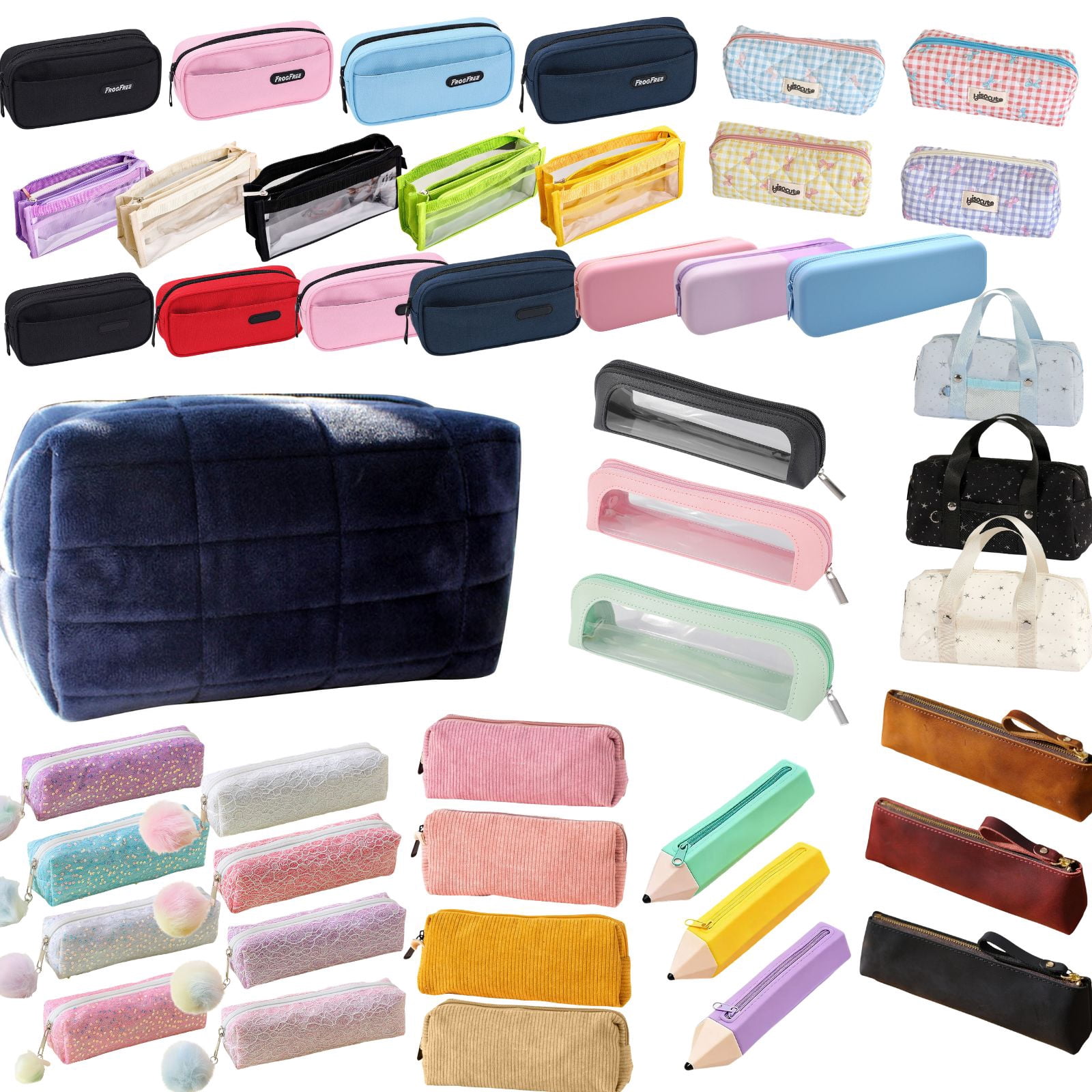 Beautynvta Leather Pencil Case, Clear Window Zipper Pencil Pouch ...