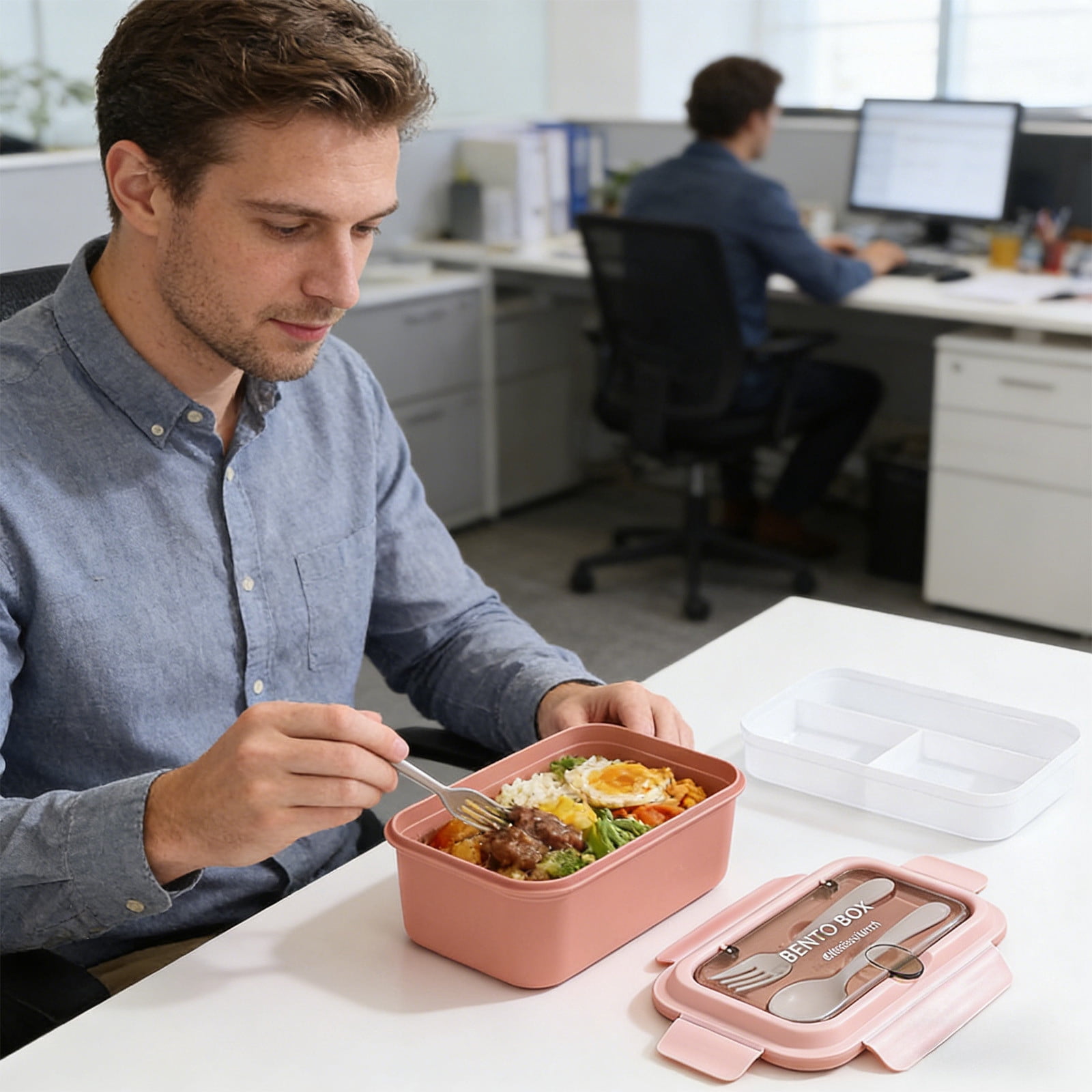 Beautynvta Lunch Box for Adults, Double-Layer Bento Lunch Box with Fork ...