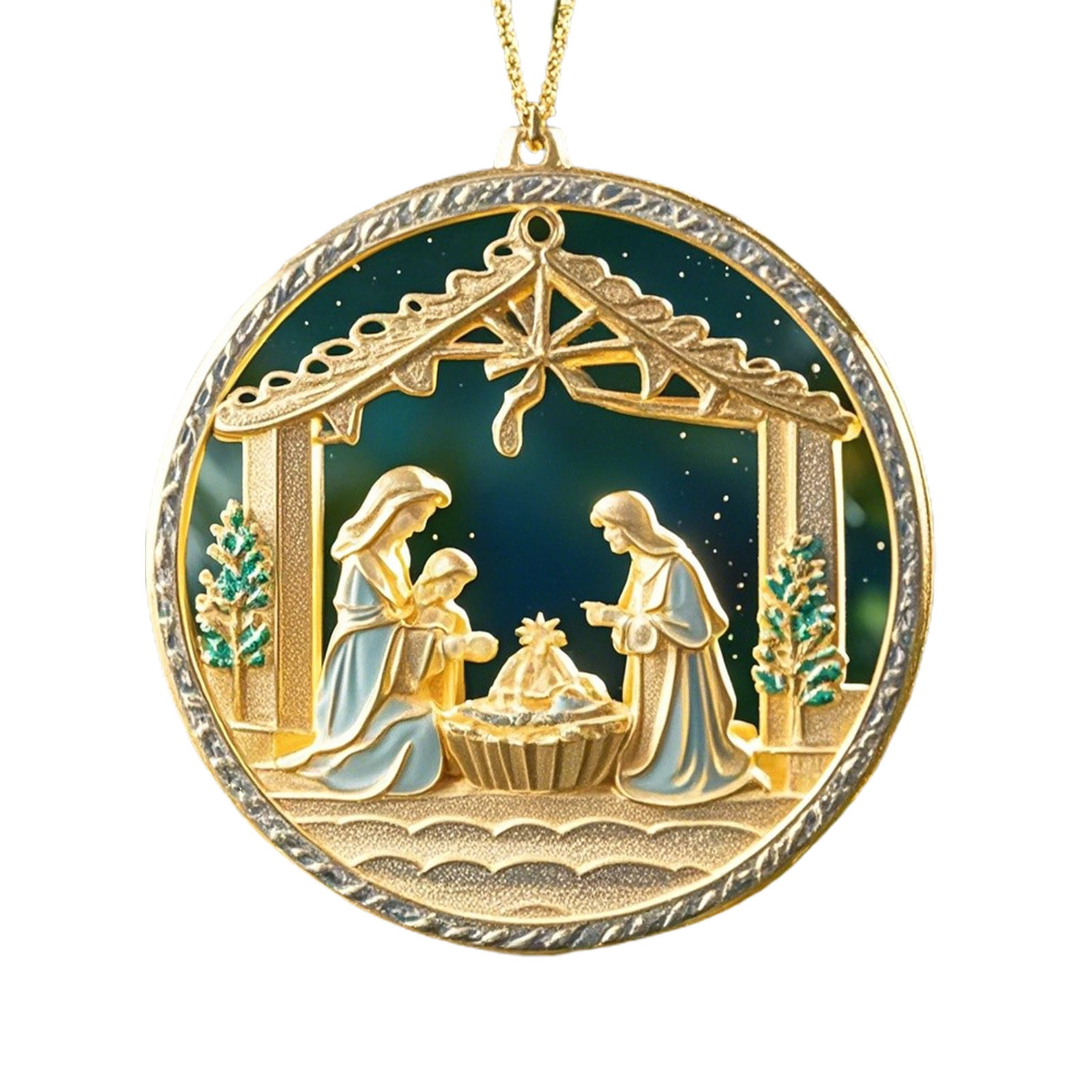 Beautynvta Nativity Scene Christmas Ornaments, 3.15'' Gold Religious ...