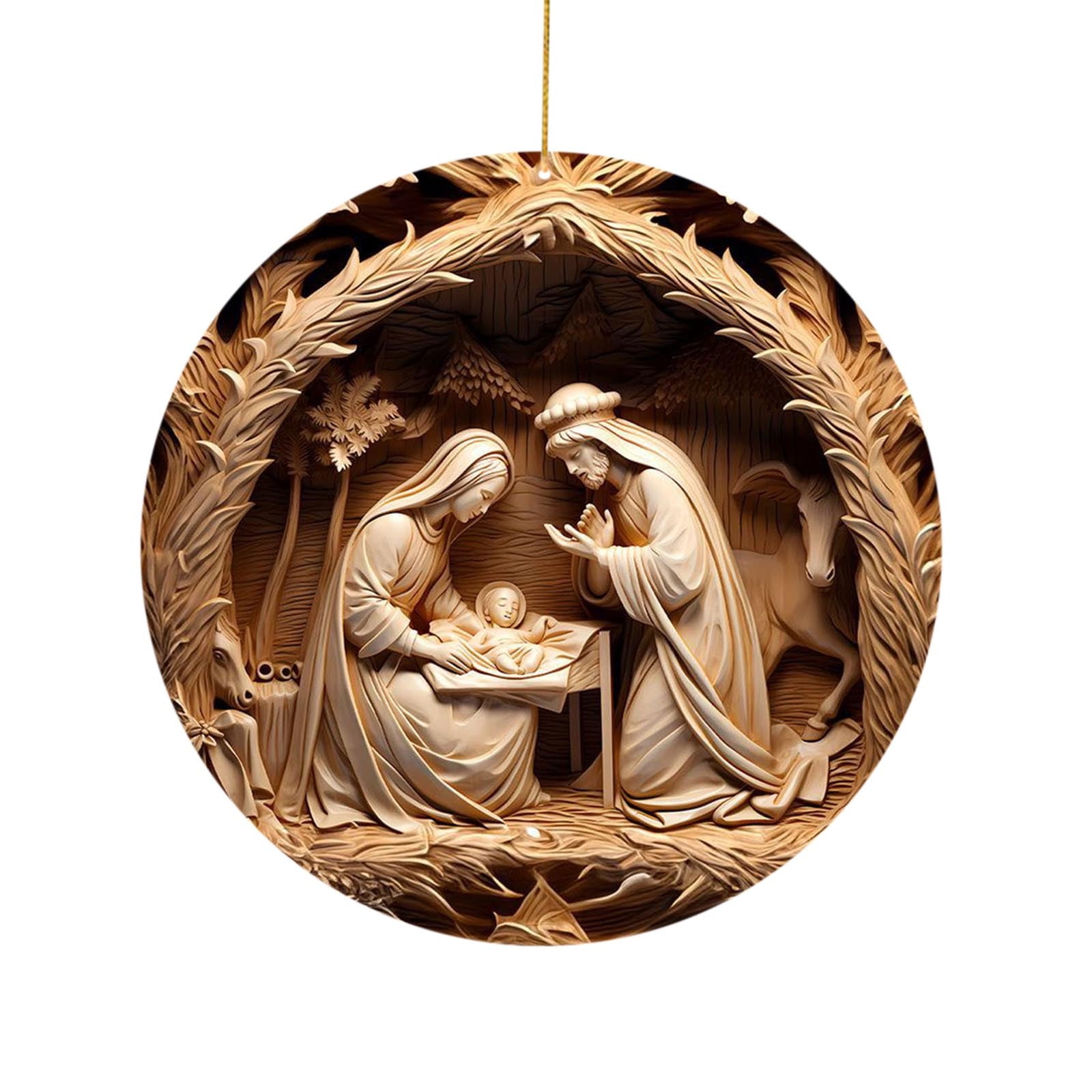 Beautynvta Nativity Scene Ornaments, 3.15'' Round Acrylic Christmas ...