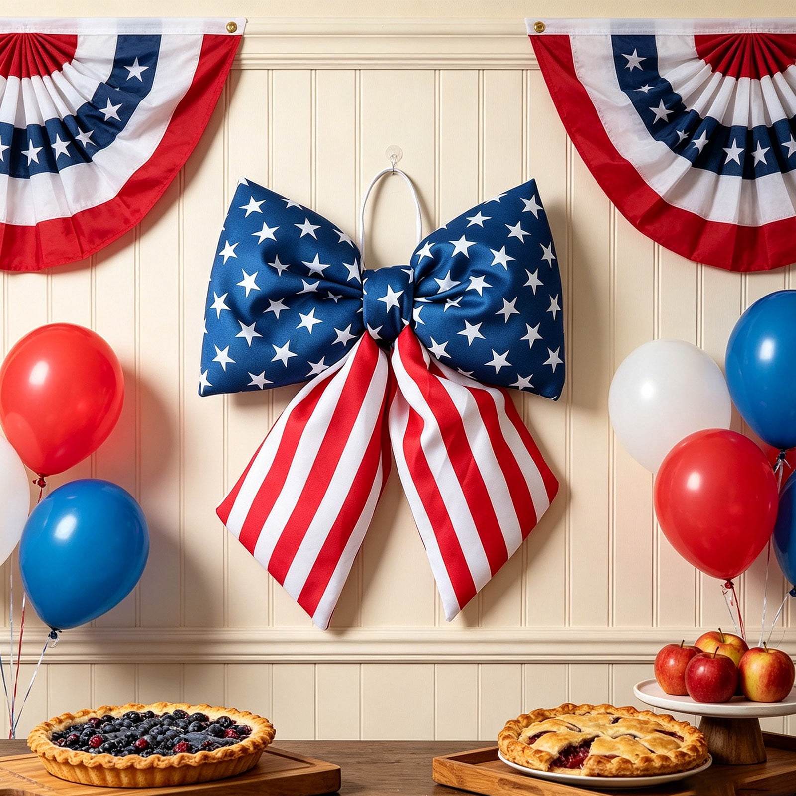 Beautynvta Patriotic Flag Fabric Bow, Red White Blue 4th of July Bow ...