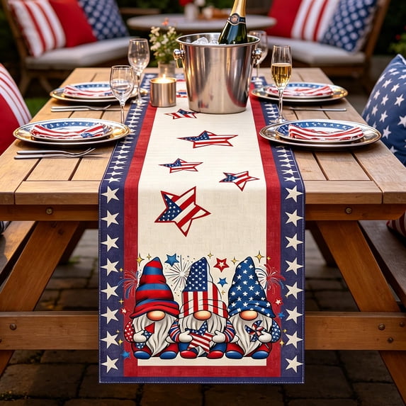 Beautynvta Patriotic Table Runner, Red White Blue Stars Gnomes Design ...