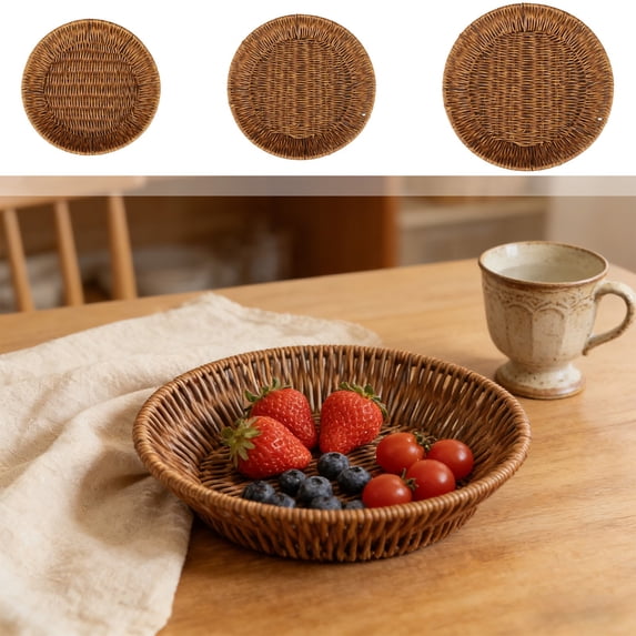 Beautynvta Plastic Rattan Weaving Basket, 11'' Round Storage Tray ...