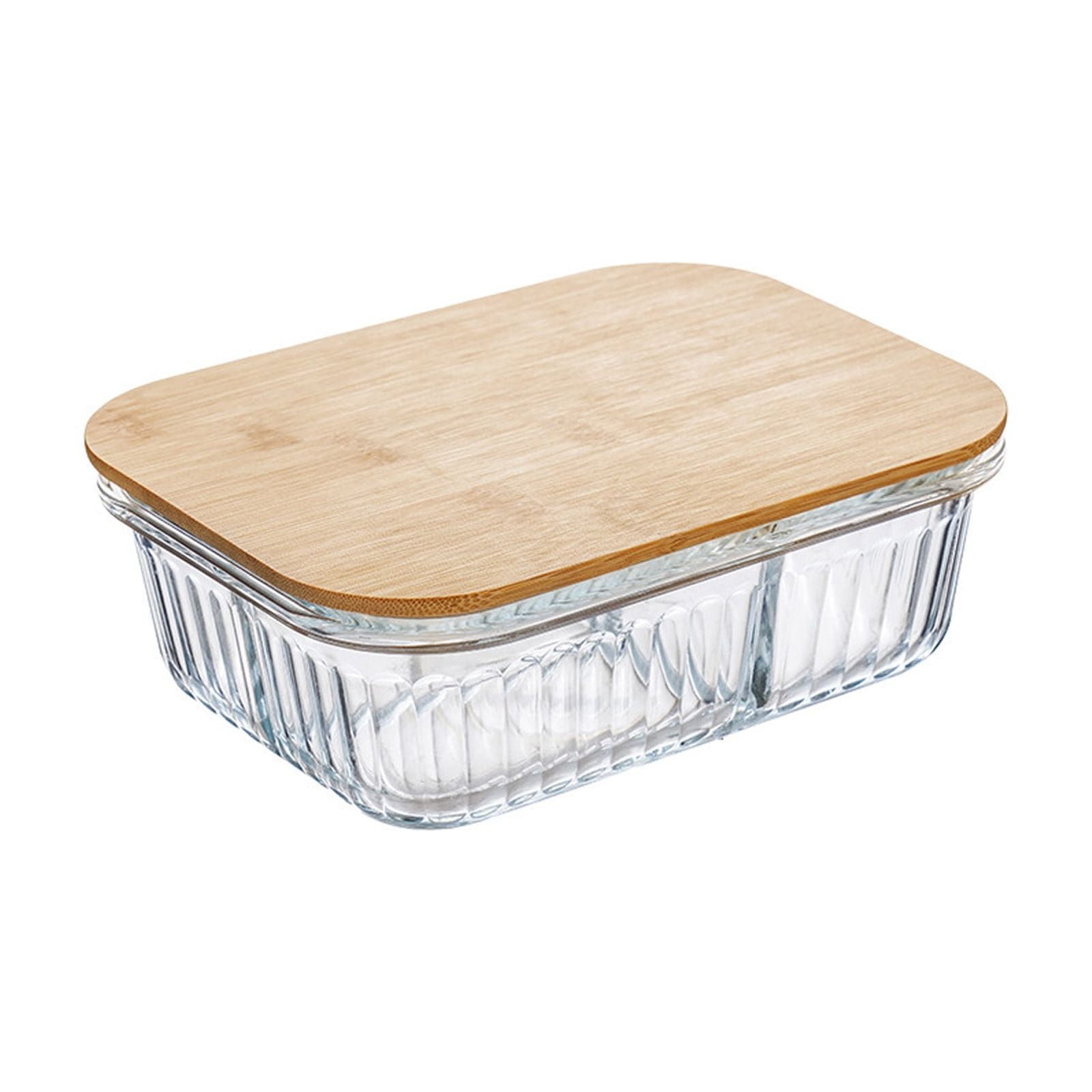 Beautynvta Rectangle Glass Bowl with Wooden Lid, Glass Food Storage ...