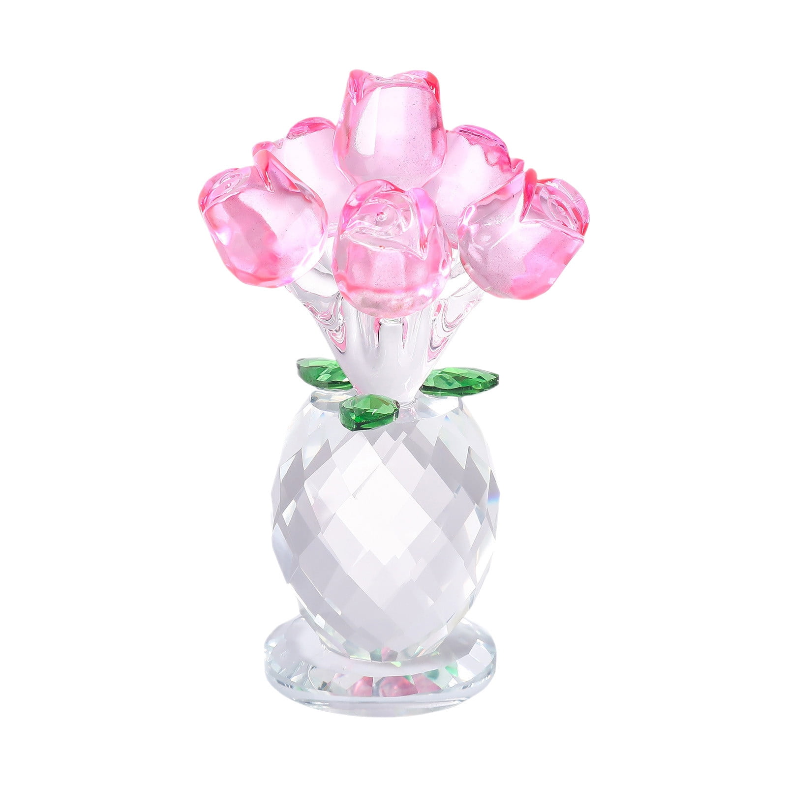 Beautynvta Roses Crystal Flower Figurine with Base, Crystal Glass ...