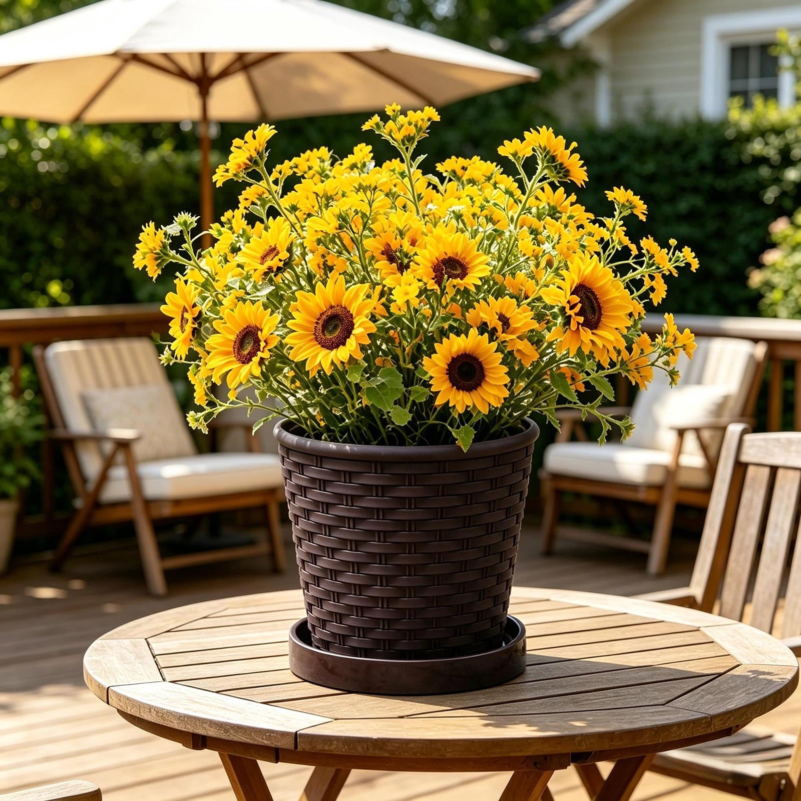 Beautynvta Round Plastic Planter, Rattan Weaving Texture Decorative ...