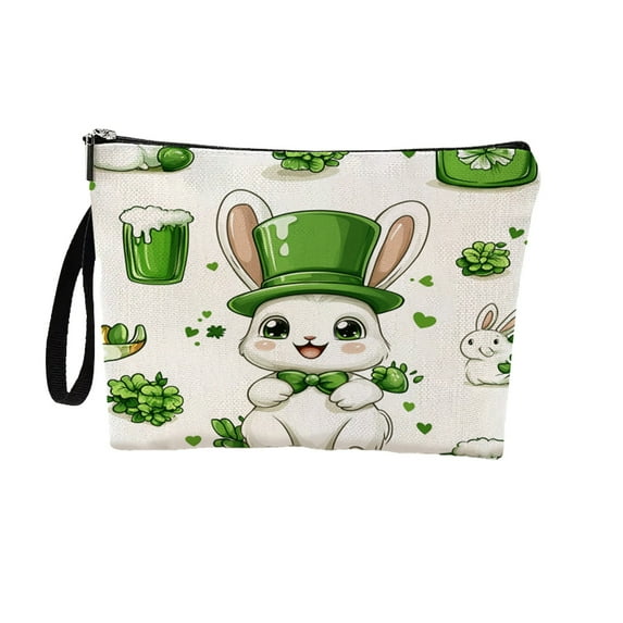 Beautynvta St. Paddy's Day Cosmetic Bag, Green Easter Bunny Makeup Bag ...
