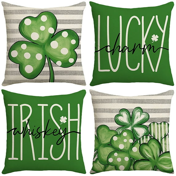 Beautynvta St. Patrick's Day Pillow Cover Set of 4, 18x18 Inch Green ...