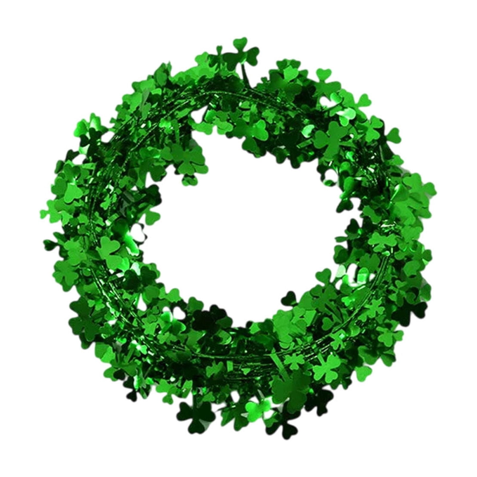 Beautynvta St. Patrick's Day Shamrocks Wreath, Green Glitter Artificial ...