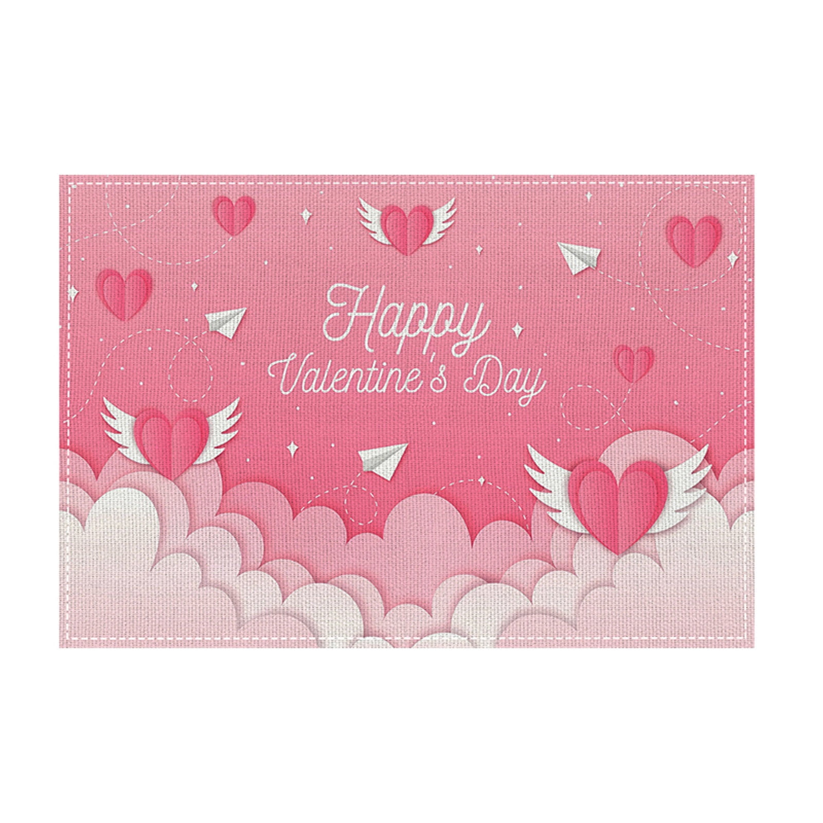 Beautynvta Valentine's Day Placemat, Pink Heart Printed Linen Table Mat ...