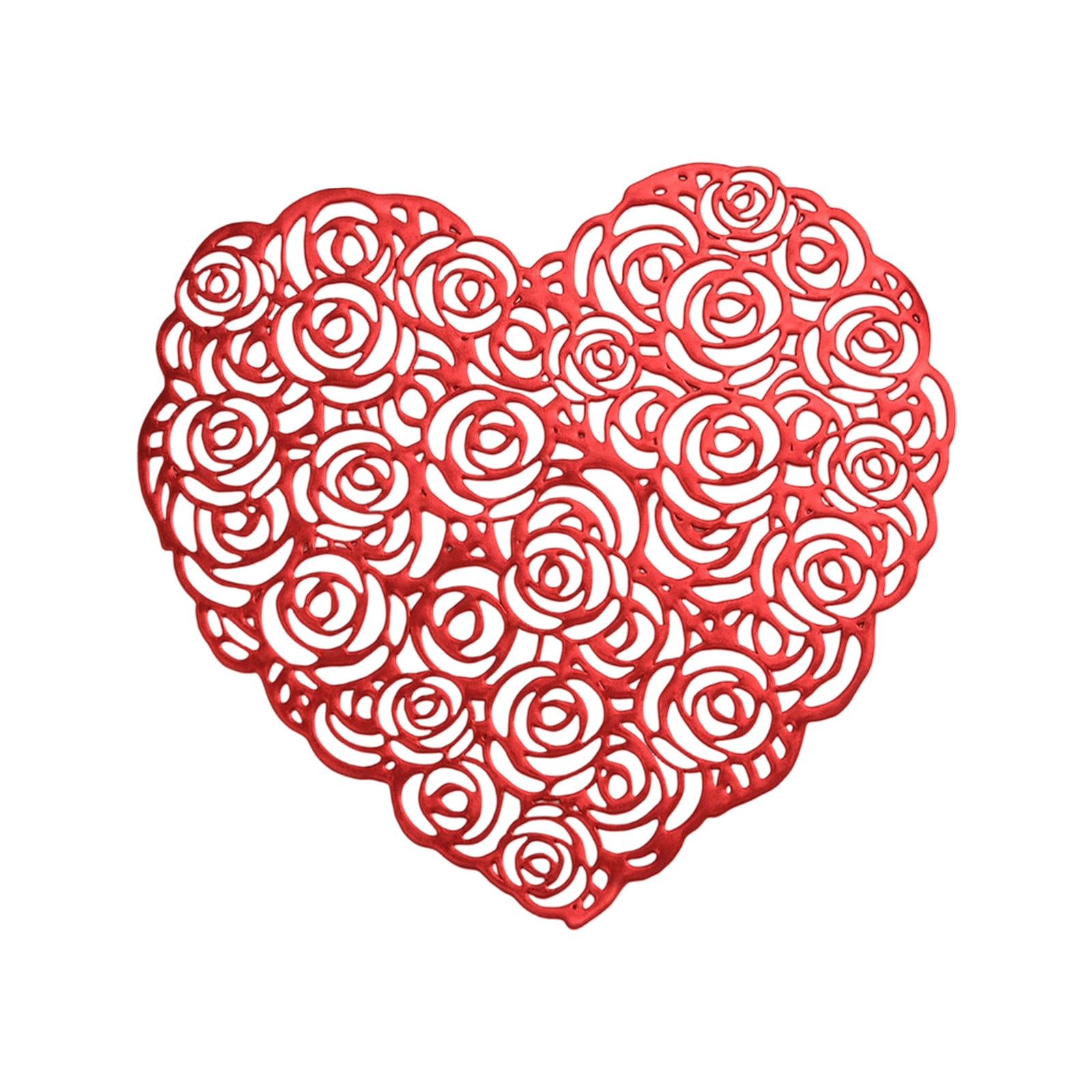 Beautynvta Valentines's Day Heart Placemat, Red Hollowed-Out PVC Table ...