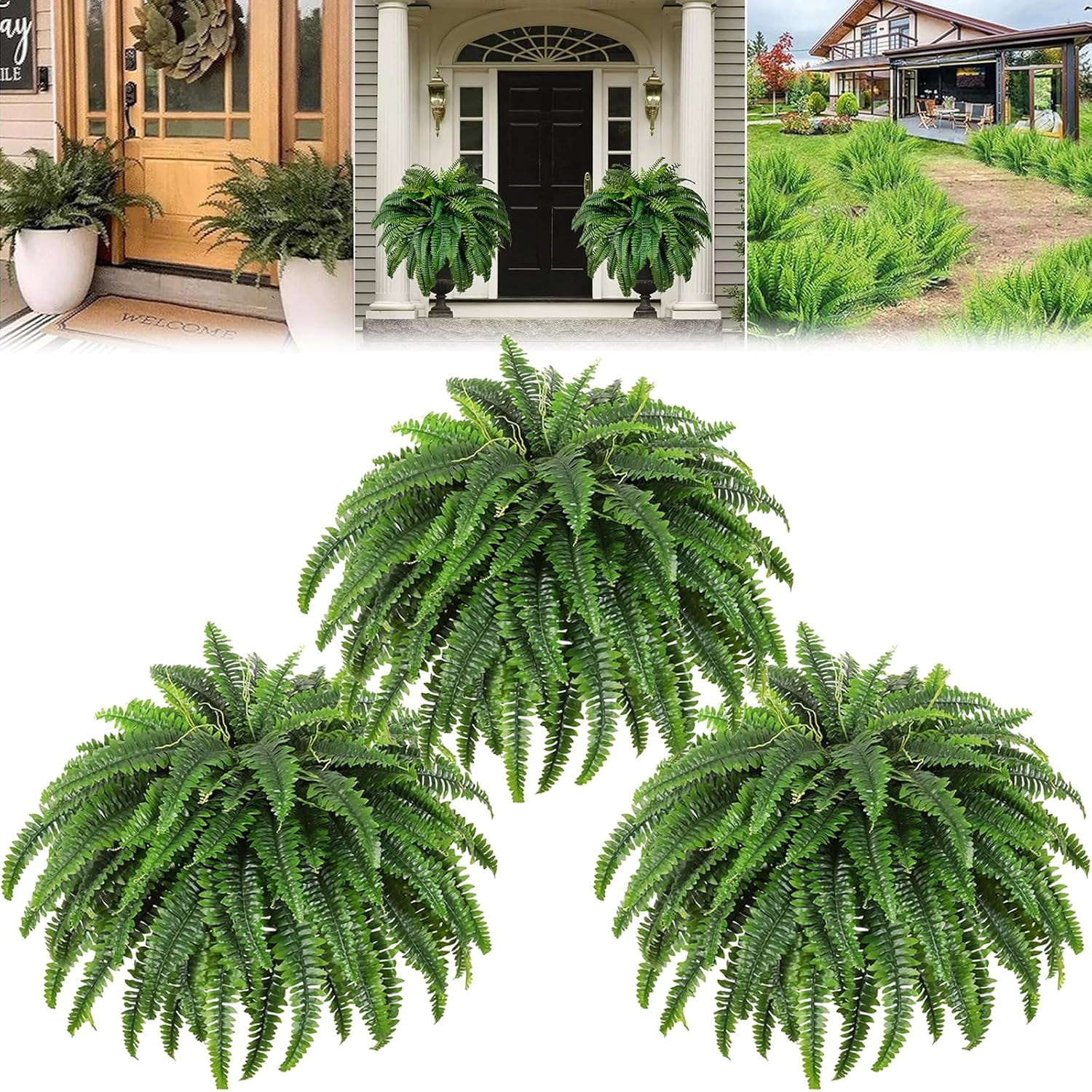 Beautyskinusa UV Resistant Lifelike Artificial Boston Fern, Faux Boston ...