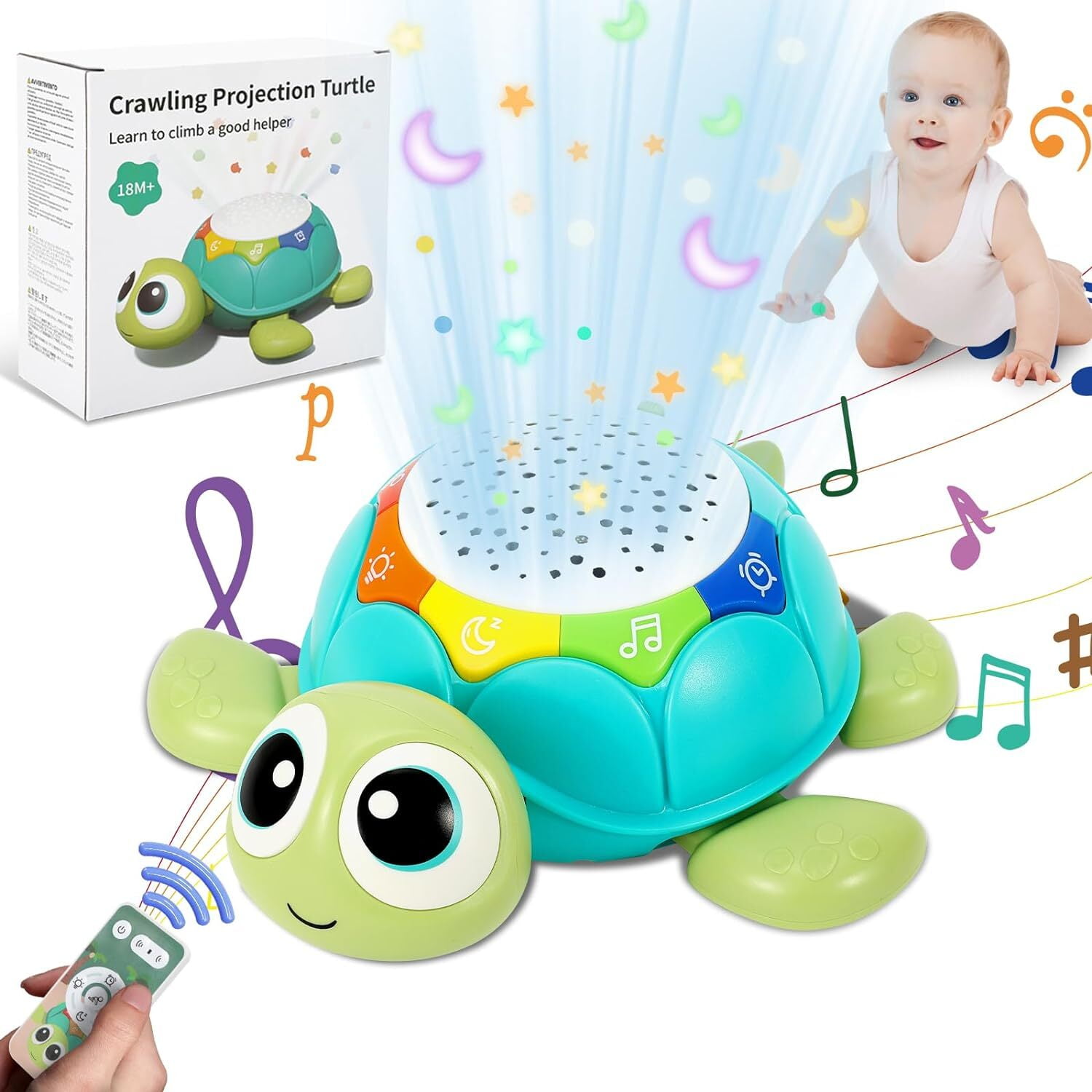 Musical Crawling Turtle Toy for 6-12 Months, Educational with Light ...