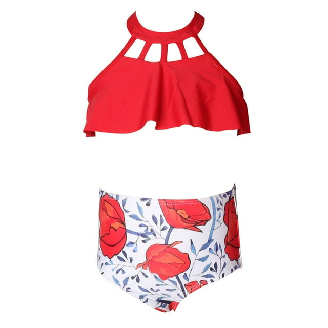 Beautyzll 2-12Y Girls Sleeveless Swimsuit for Baby Toddler Kids Ruffle ...