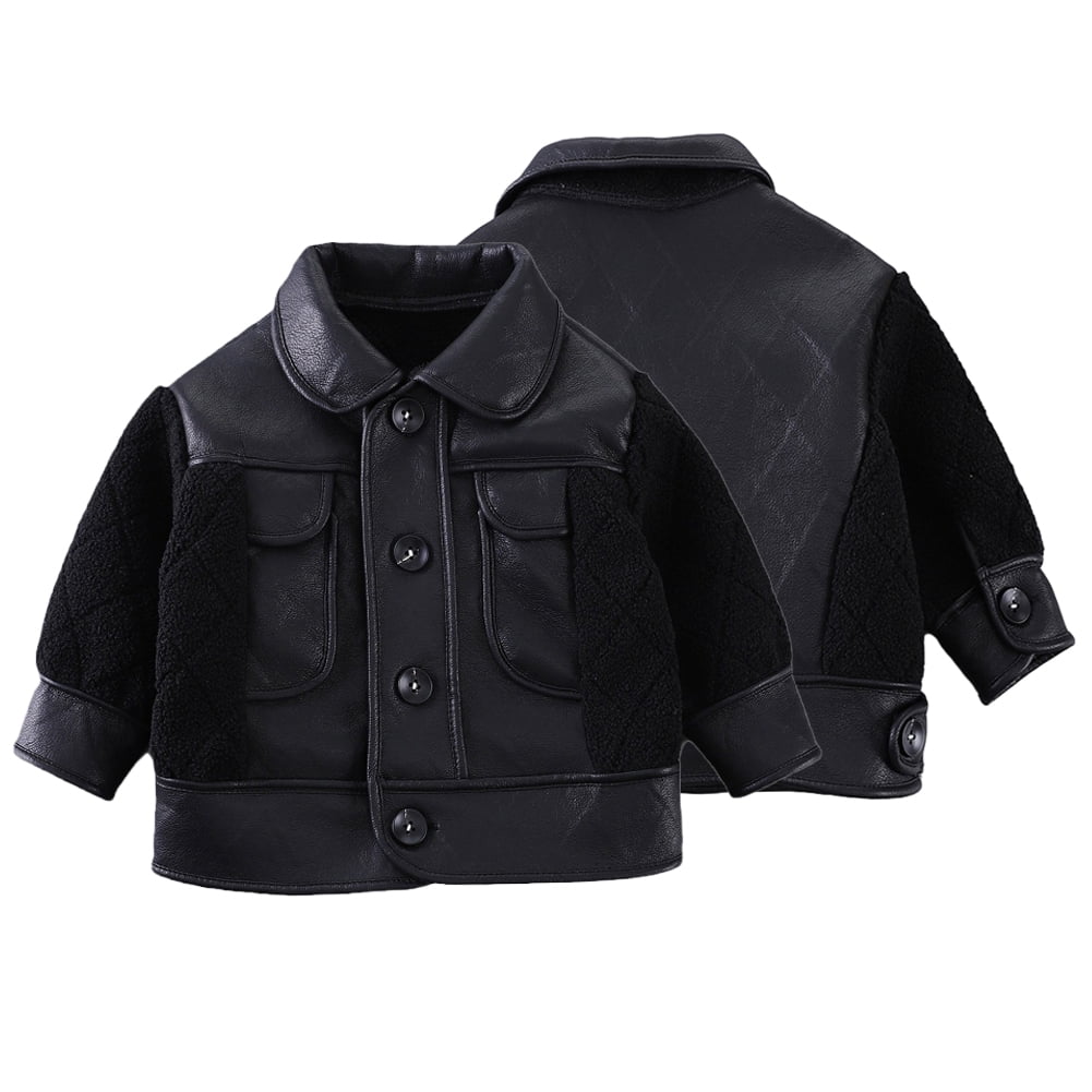 Beautyzll 2-6Y Toddler Boy Leather Jackets Coat Winter Warm Lapel ...