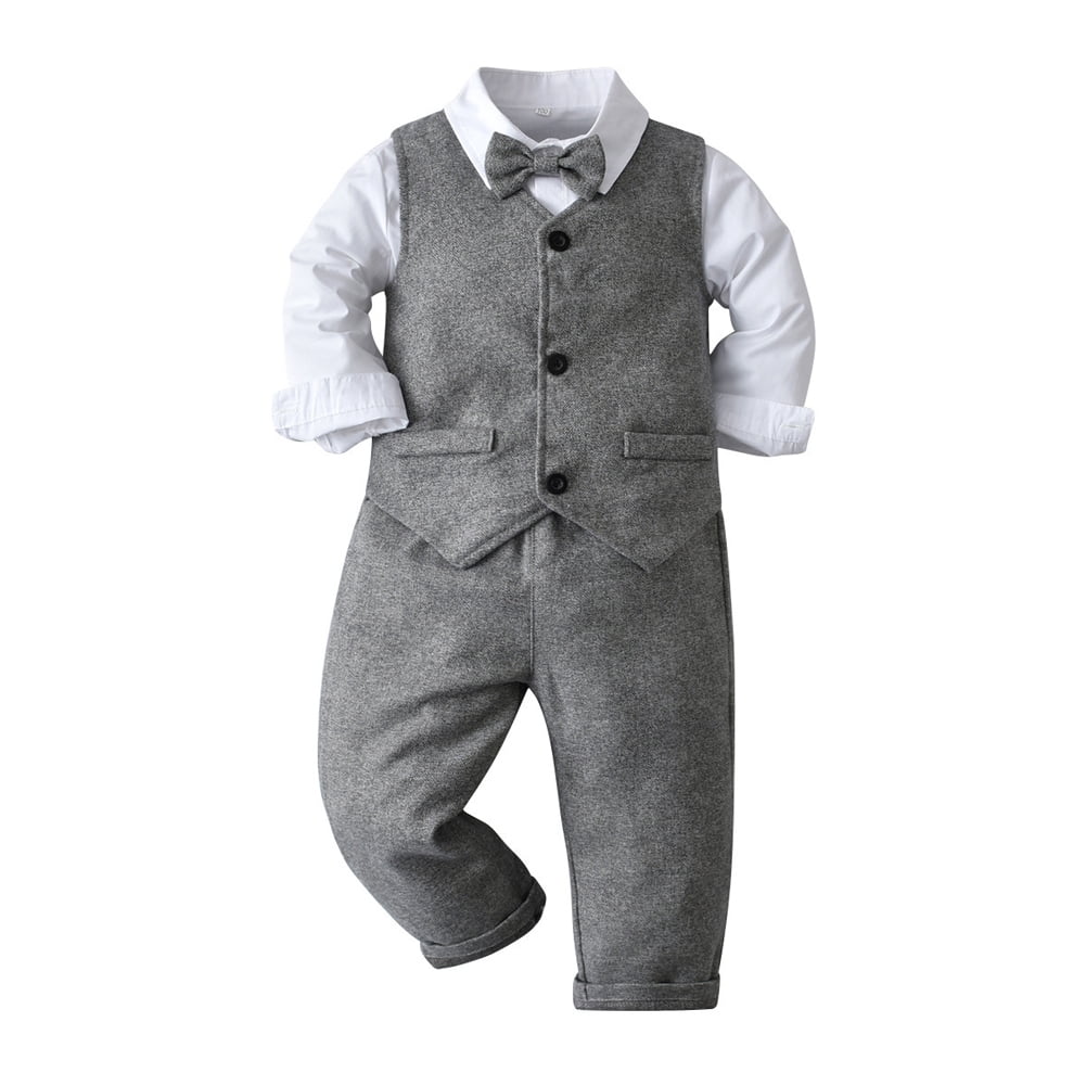 Beautyzll Baby Toddler Boys Long Sleeve Gentleman Outfits 3-Piece Vest ...
