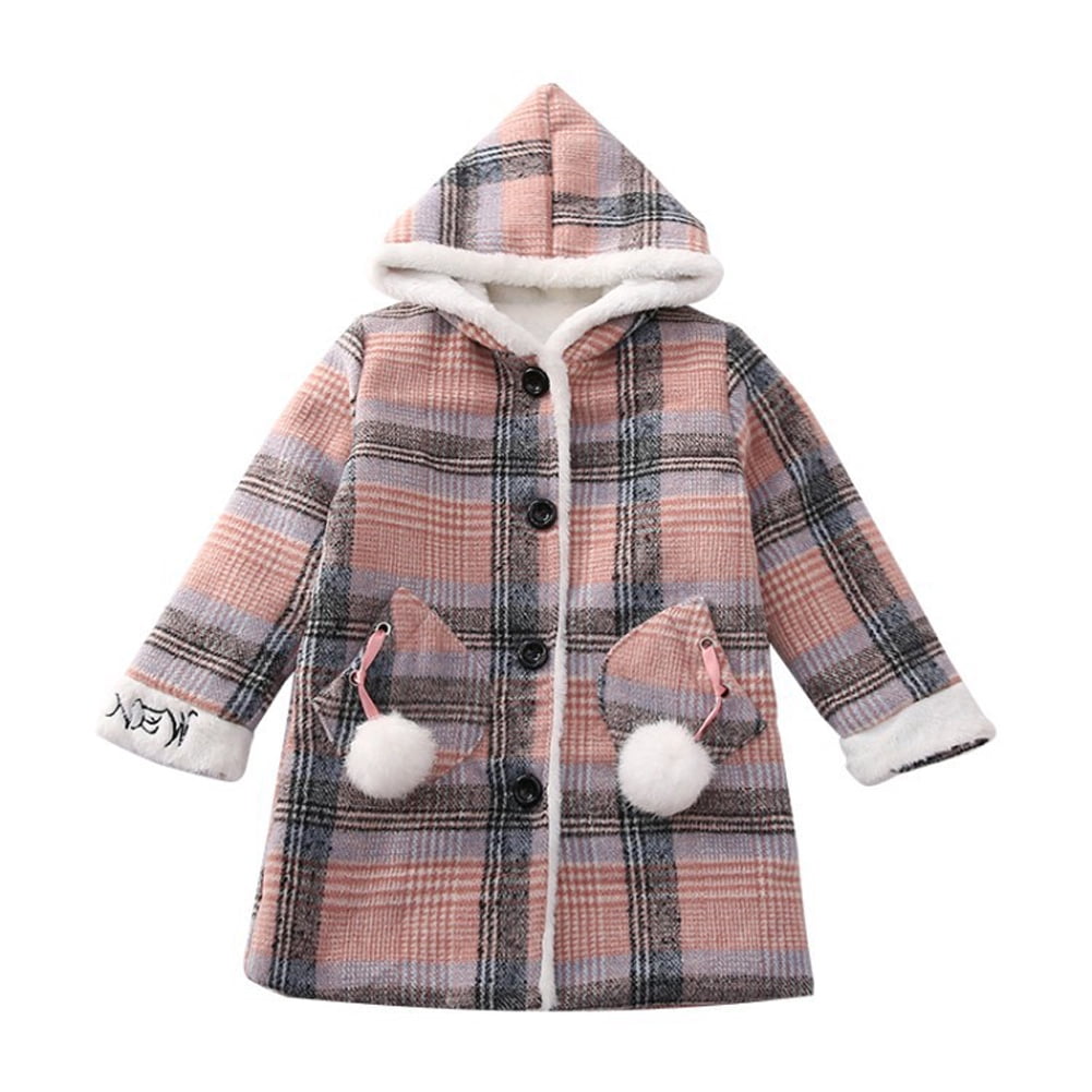 Beautyzll Toddler Baby Girls Winter Plaid Coat Kids Double Breasted ...