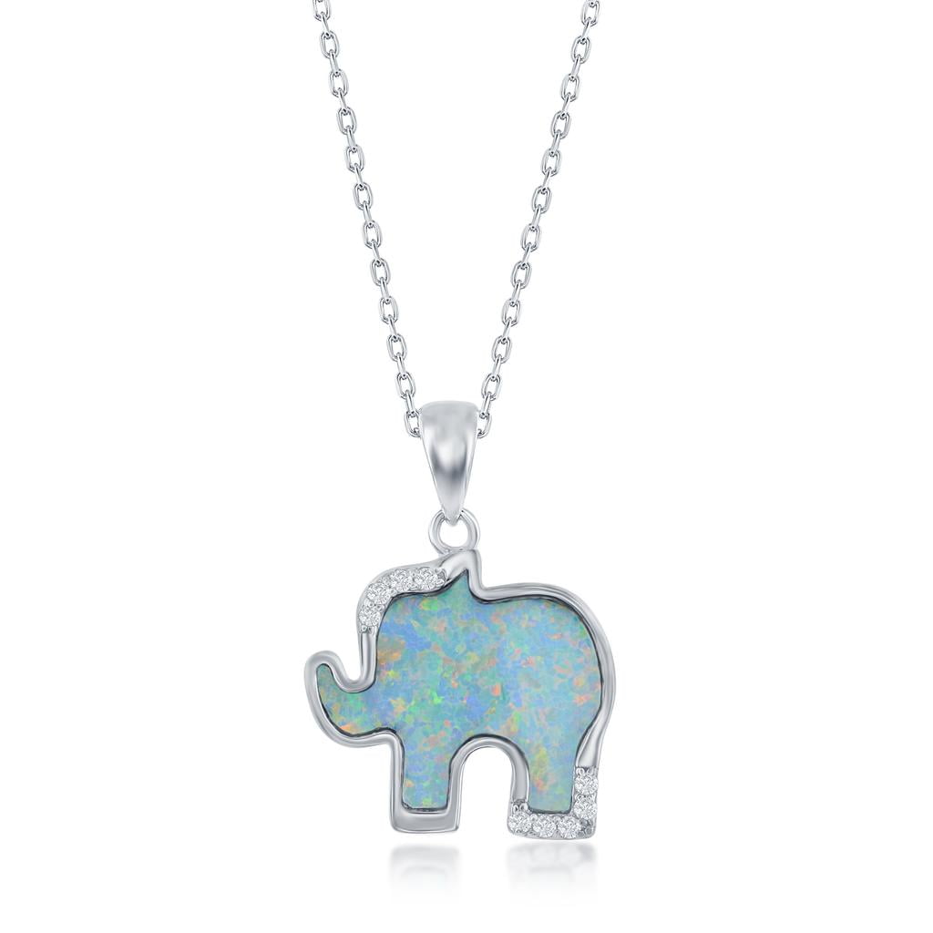 Beaux Bijoux Created White Inlay Opal Elephant with Simulated Diamond ...