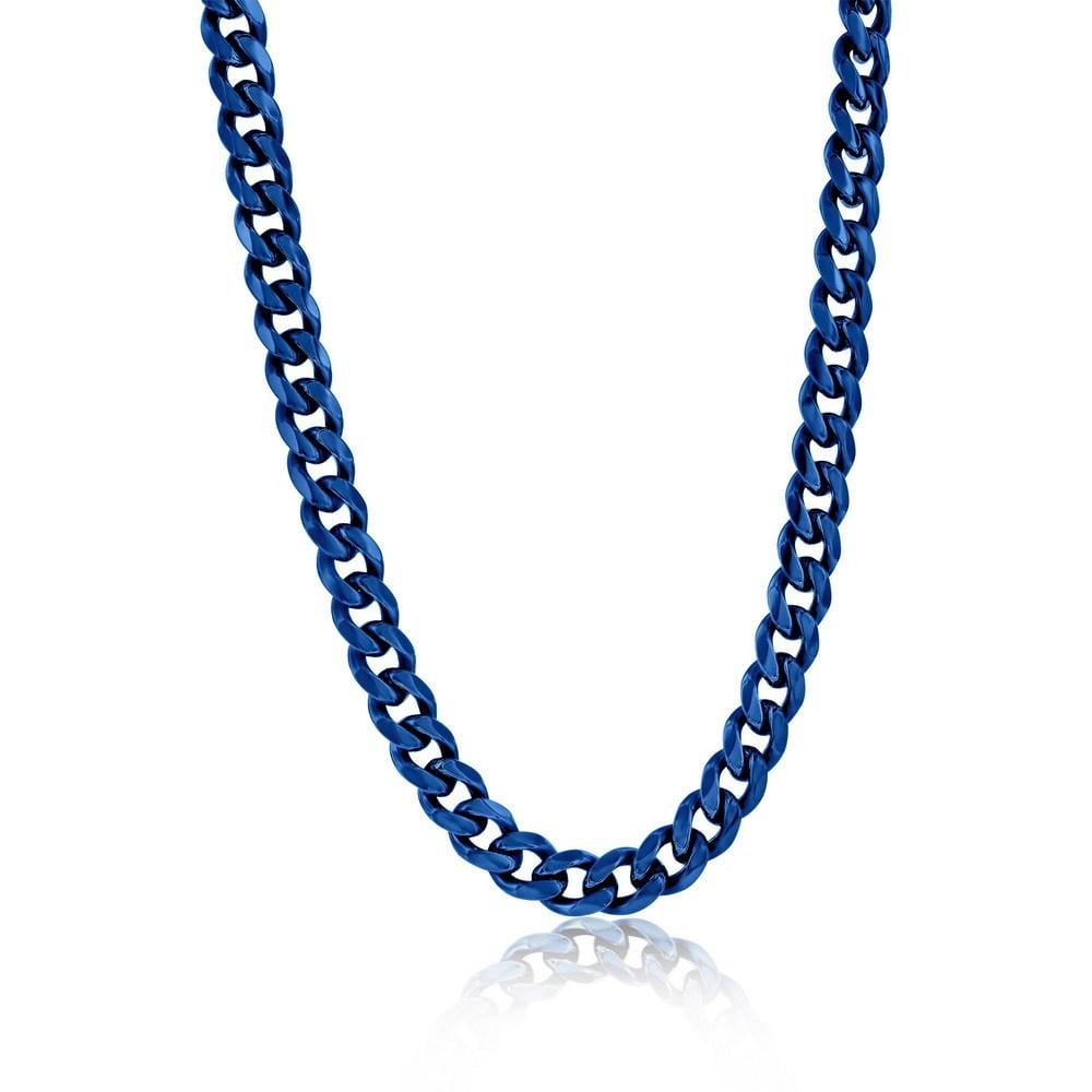 Beaux Bijoux Men's 7MM Blue Plated Cuban Link Chain Necklace ...